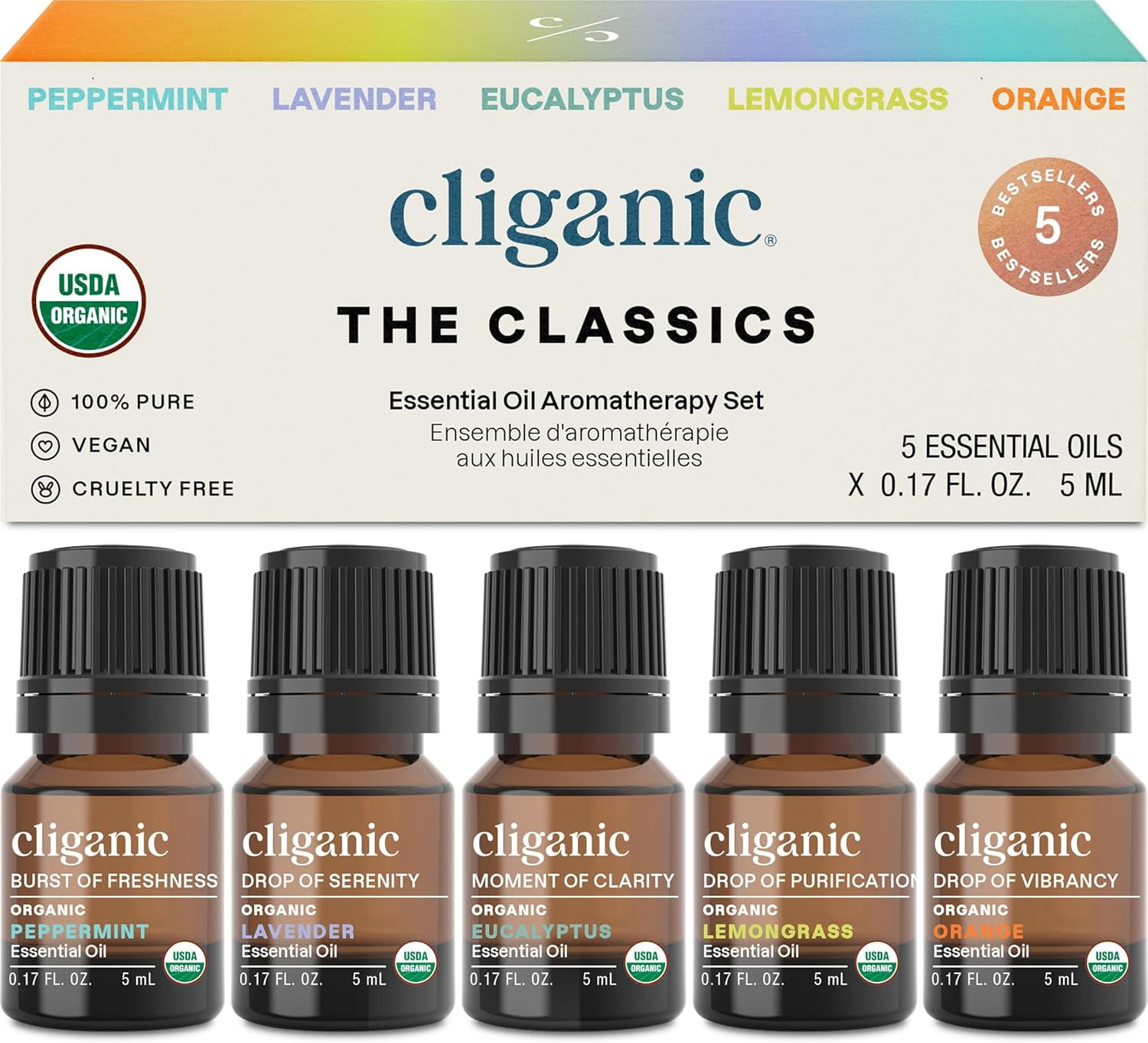 Organic Essential Oils Set (Top 5 - The Classics) - 100% Pure Natural ...