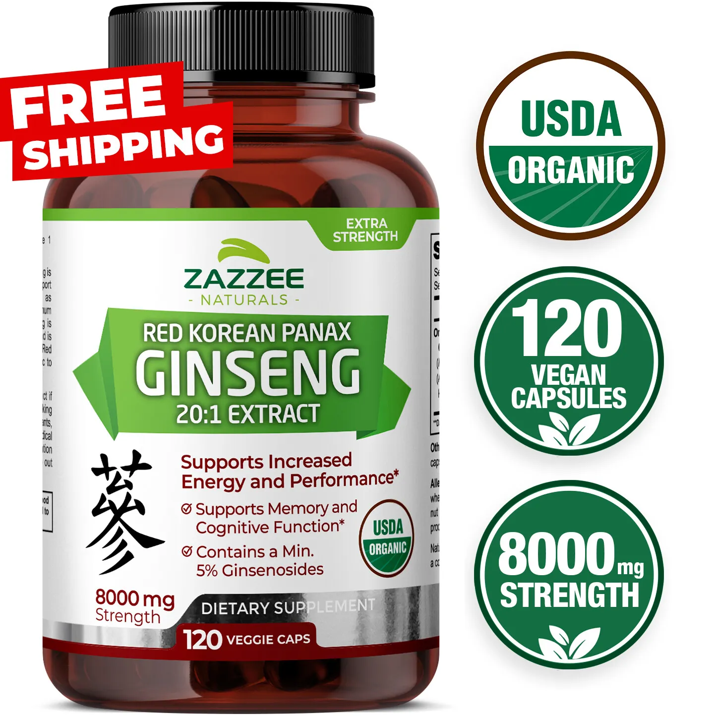 Organic Extra Strength Red Korean Panax Ginseng, 8000 mg Strength ...
