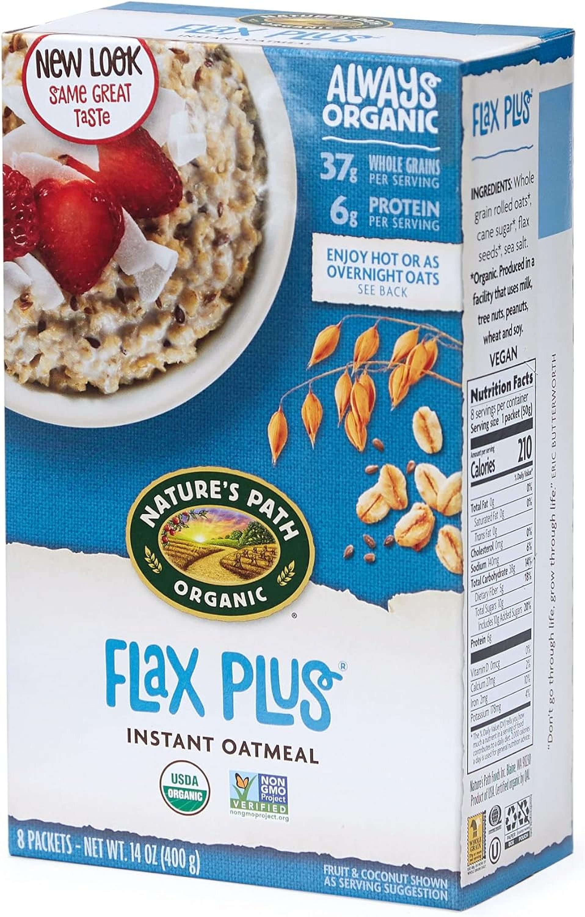 Organic Flax Plus Oatmeal, 8 Packets, Non-GMO, 37g Whole Grains, 6g ...