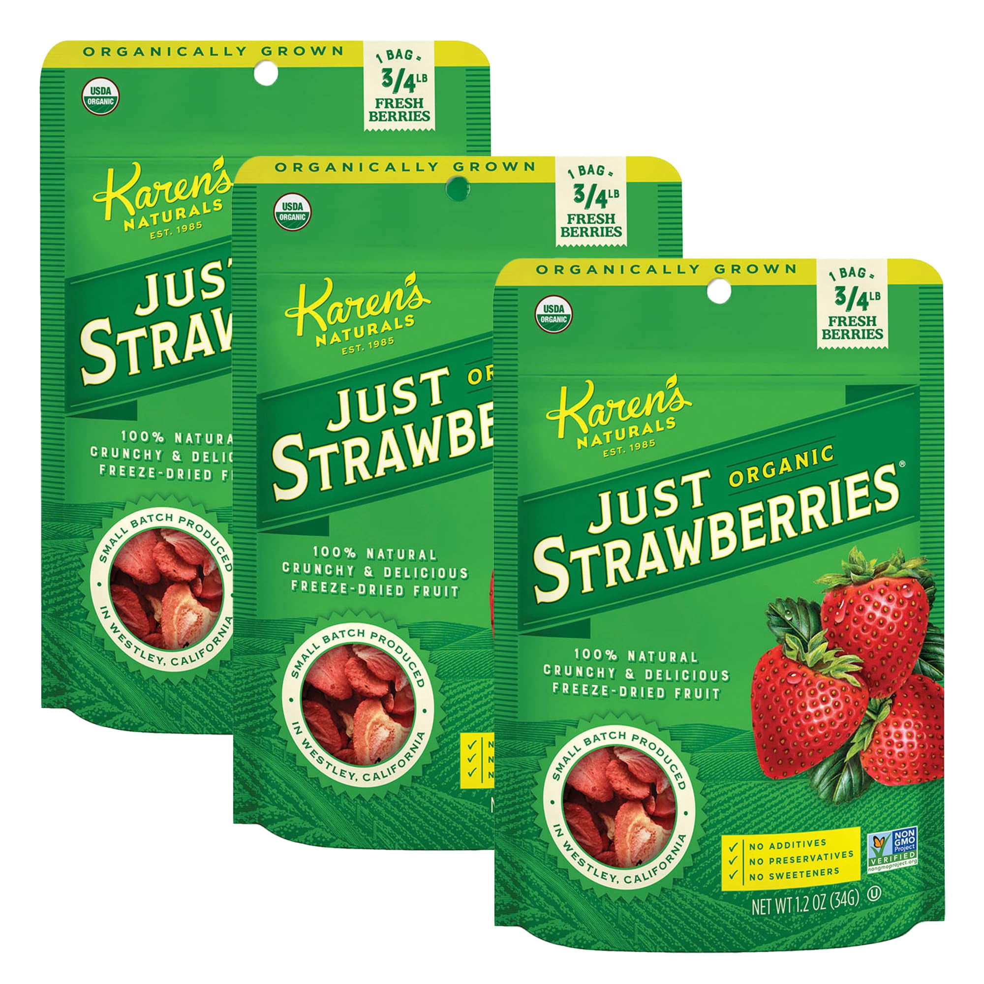Organic Freeze-Dried Strawberries, 1.2Oz, Pack Of 3 - Crunchy, Flavor ...