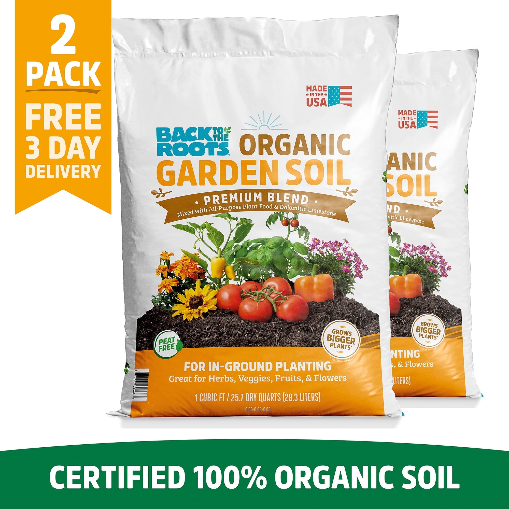 Organic Garden Soil (2 1 cu.ft. Bags ) 100% USA Made & Peat-Free ...