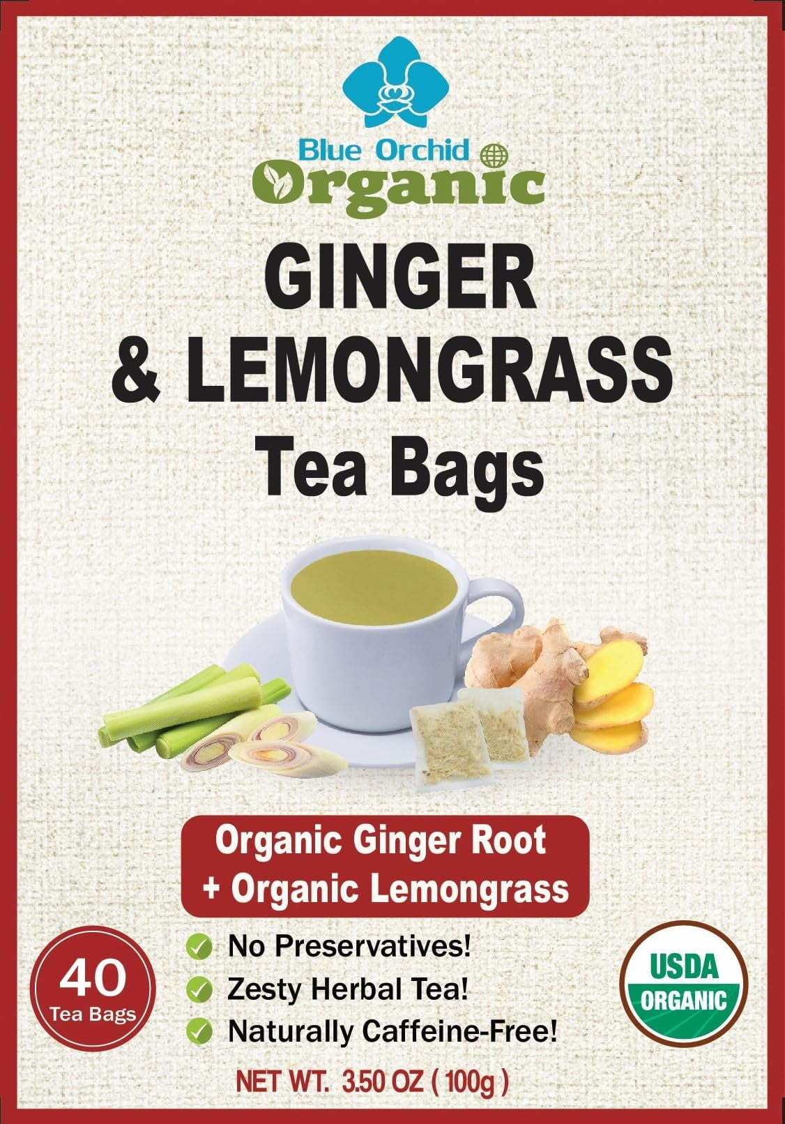 Organic Ginger Root And Lemongrass Tea Bags - Zesty Superfood Herbal ...