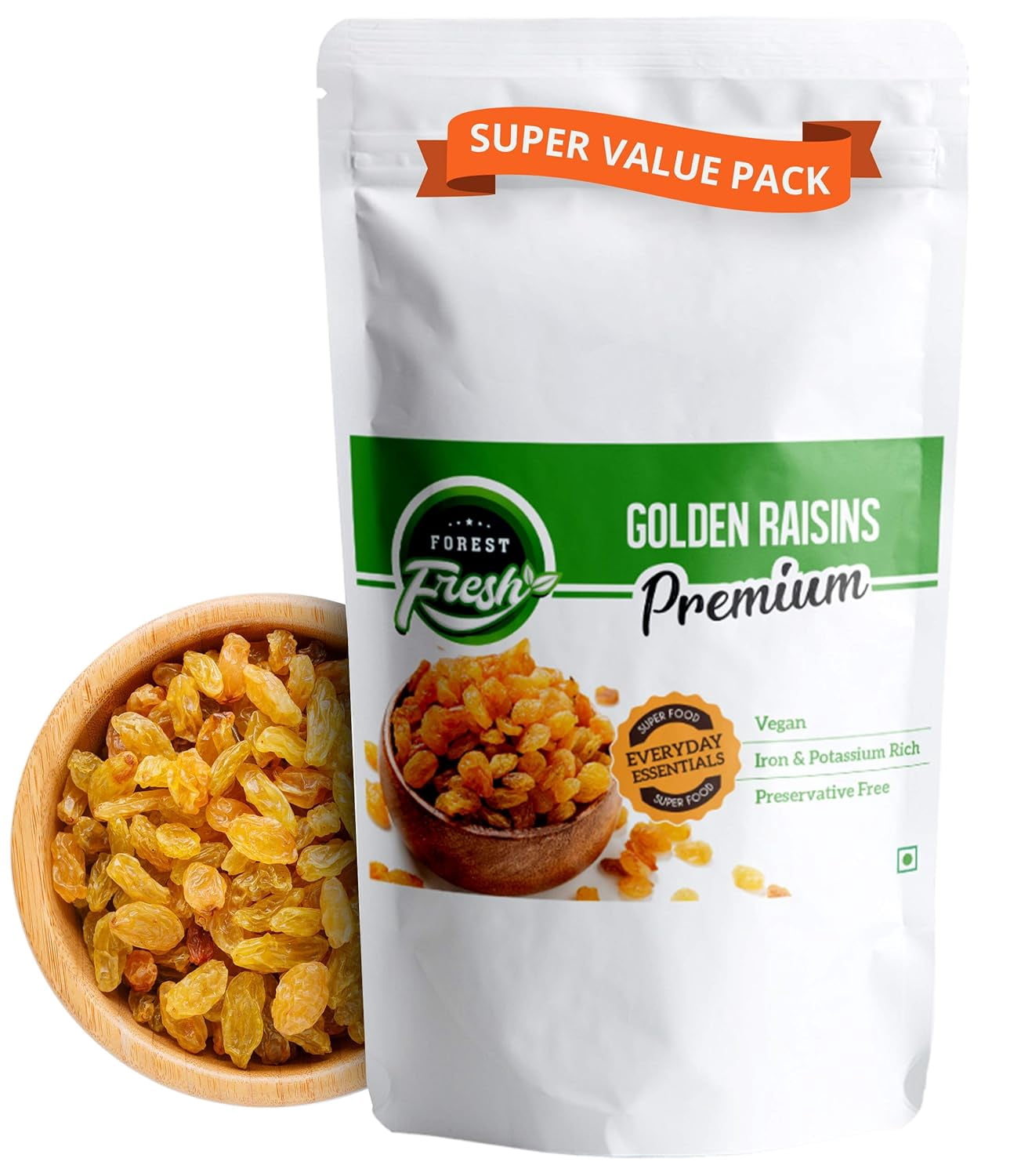 Organic Golden Raisins By Forest Fresh 900gm, | Rich In Potassium ...