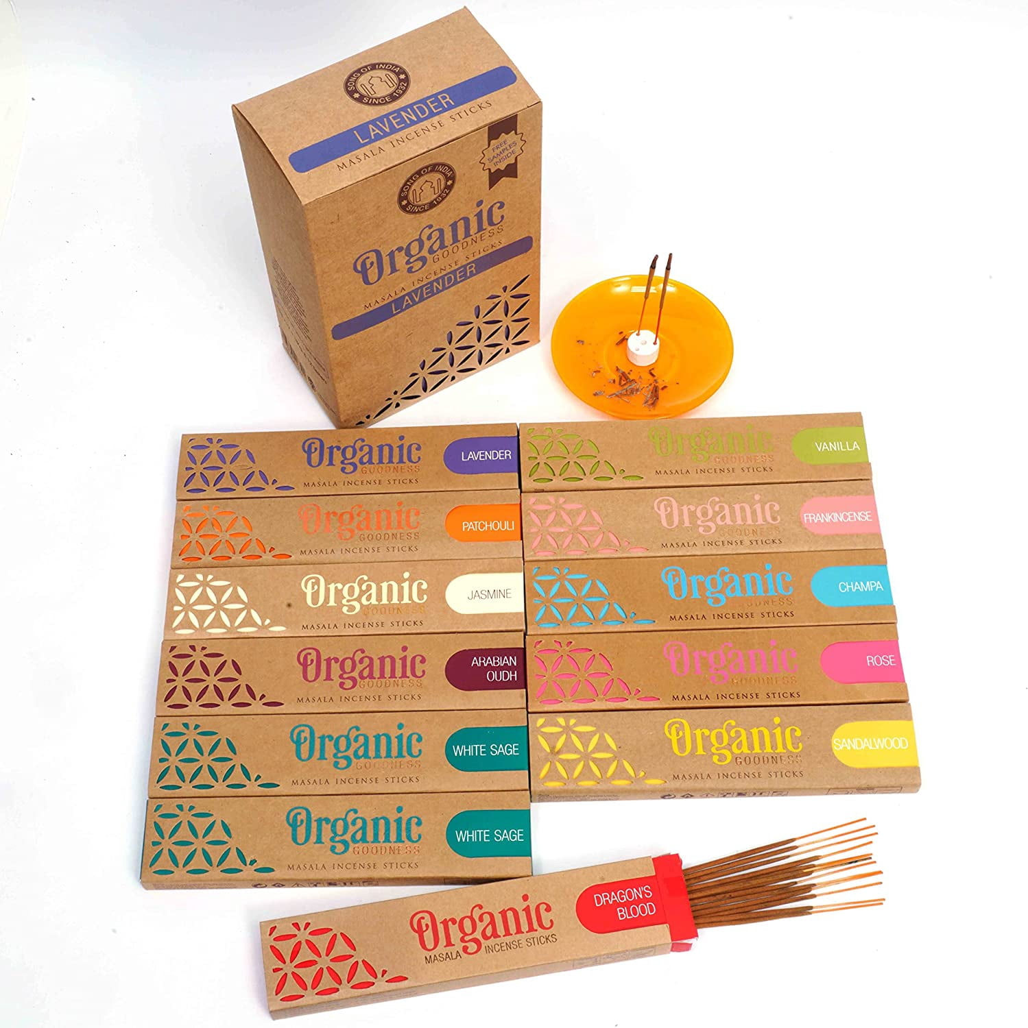 Organic Goodness Masala Incense Varity Pack of 12, 15g Each - 11 scents ...