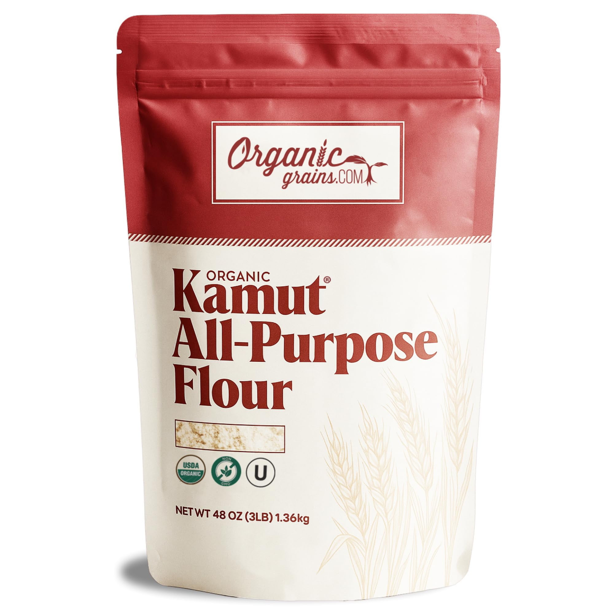 Organic Grains Organic Kamut BDF32 Flour - 3 lbs. (48 oz.)- Easy to Use Resealable Korasan Kamut ...