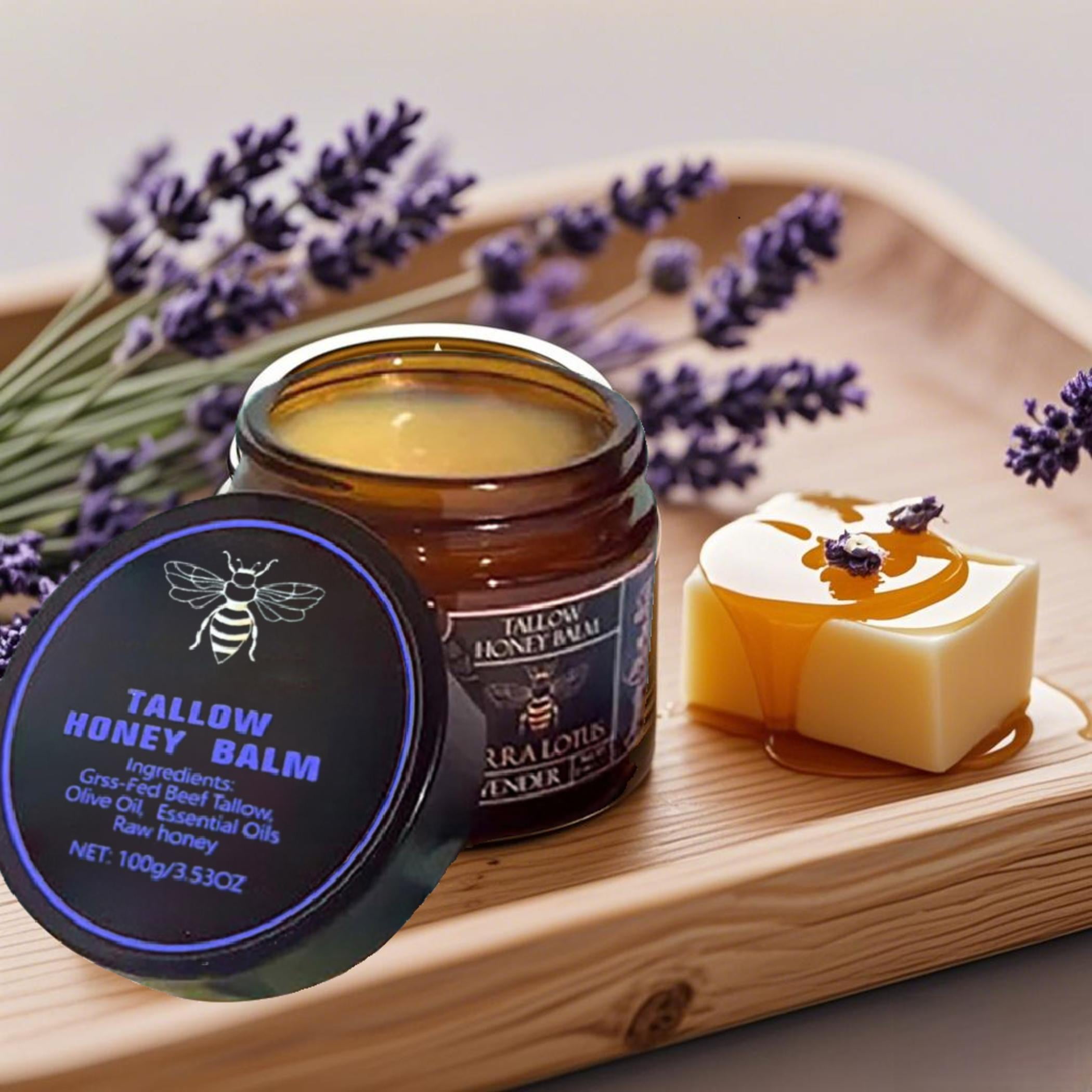 Organic Grass-Fed Beef Tallow Balm with Raw Honey – Lavender Scent, All ...