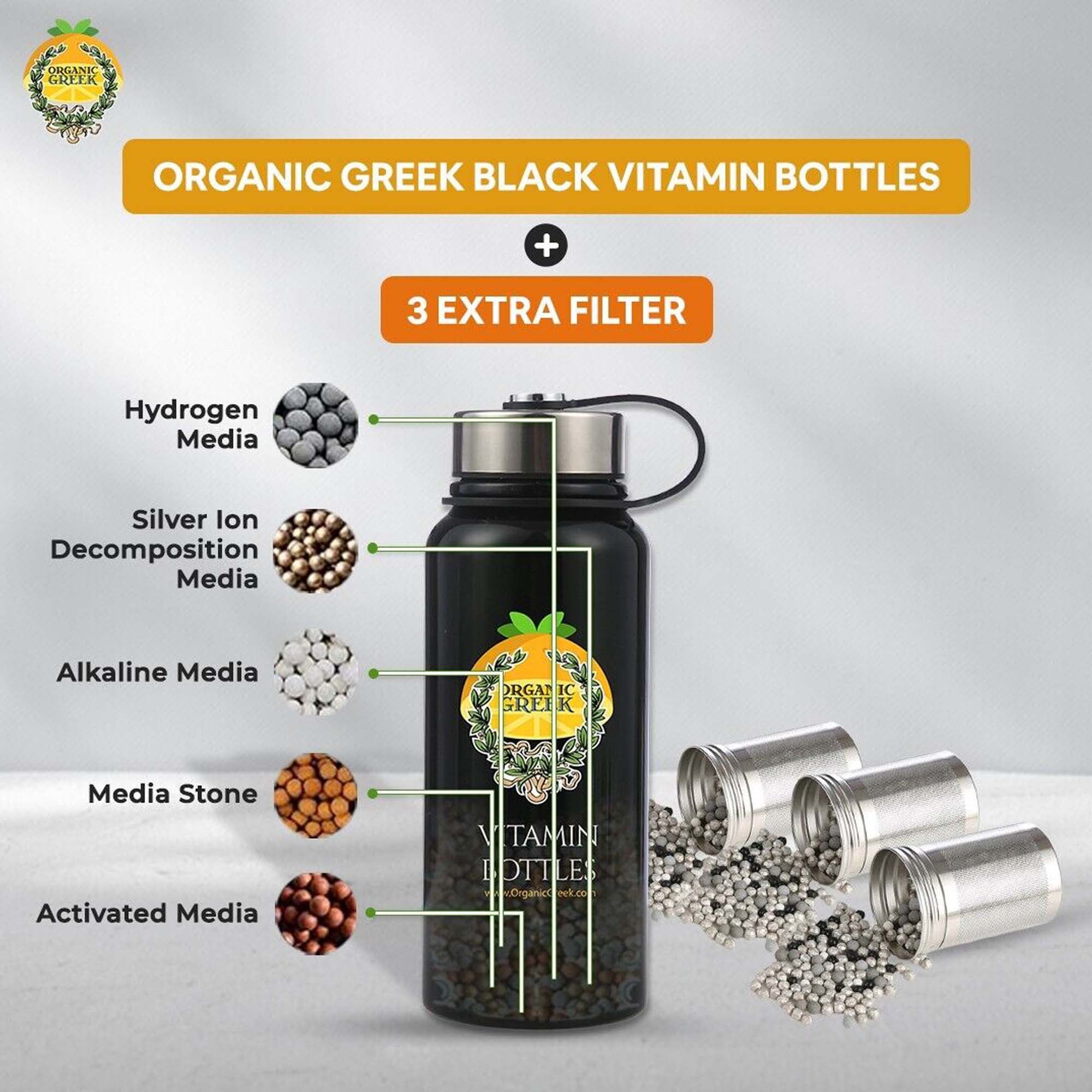 Organic Greek Black Vitamin Bottles® Hydrogen Alkaline Generator 3 ...