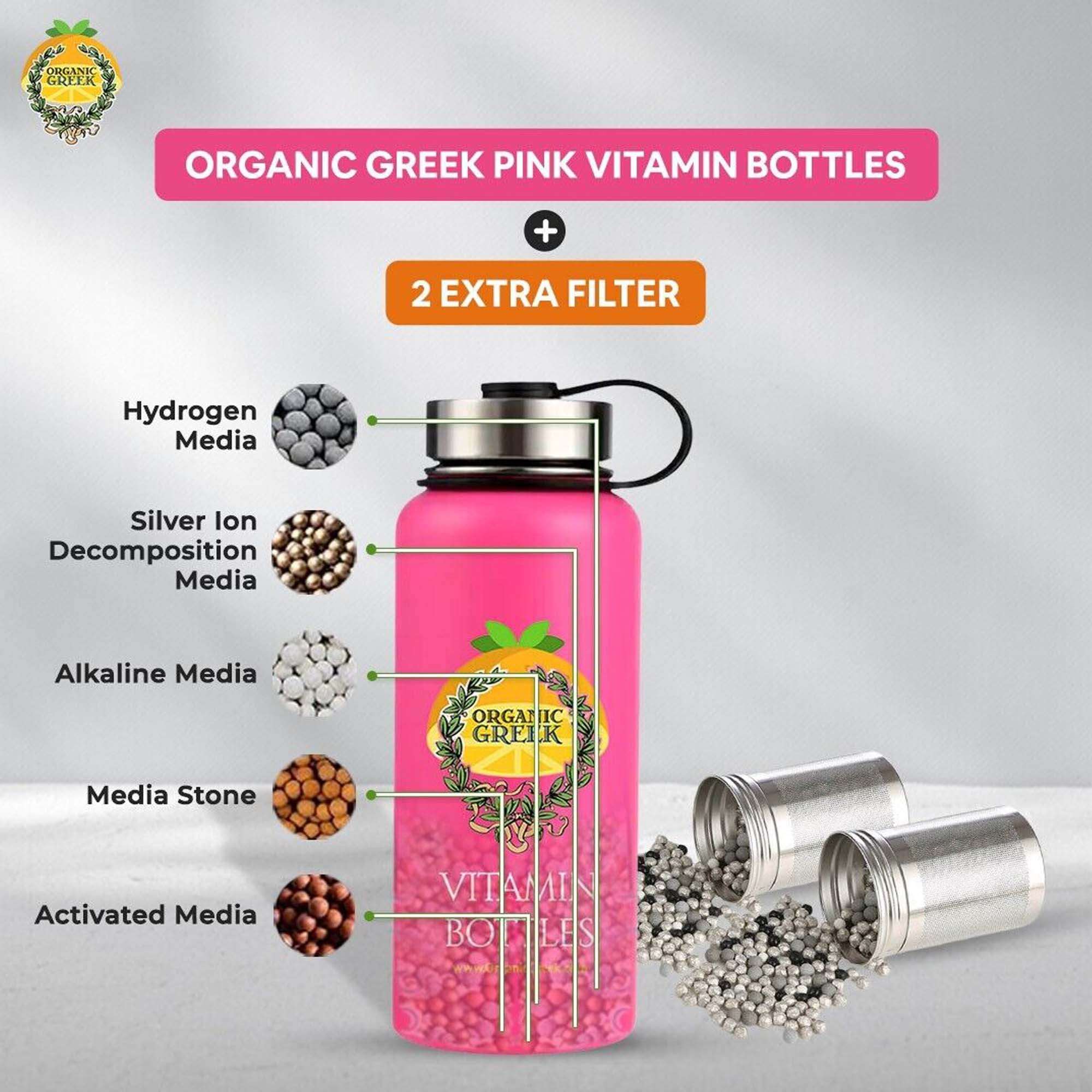 Organic Greek Pink Vitamin Bottles® Hydrogen Alkaline Generator 2 Extra ...