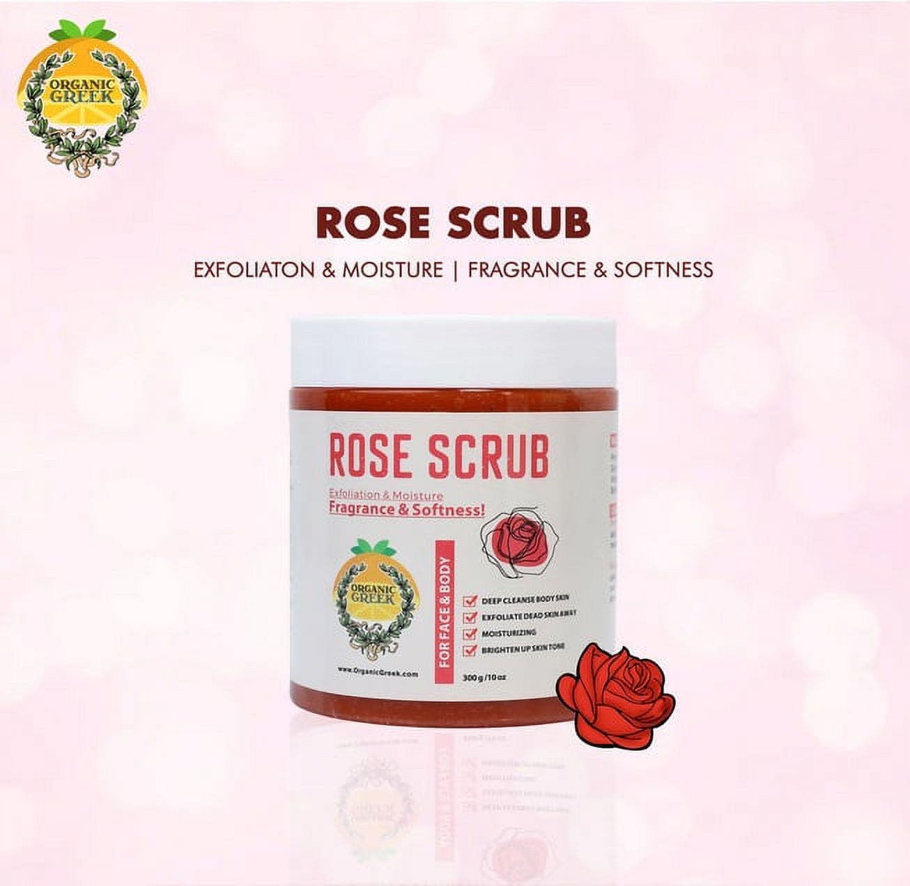 Organic Greek Rose Scrub with Softer Skin, Oil Vitamin, 300 g /10 oz ...