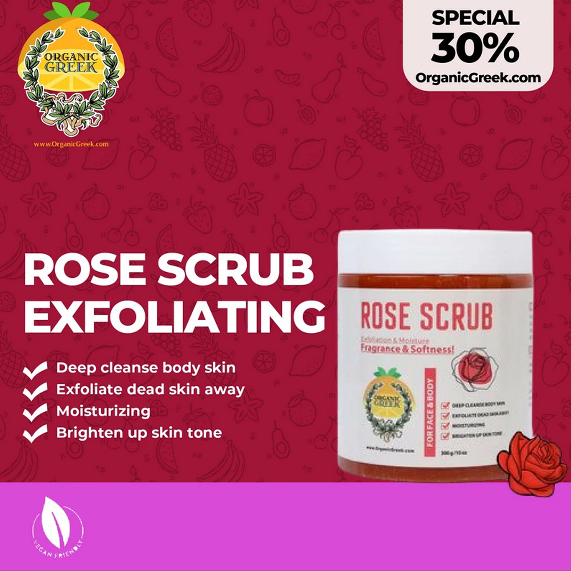 Organic Greek Rose Scrub Exfoliating and Moisture Fragrance for Softer ...