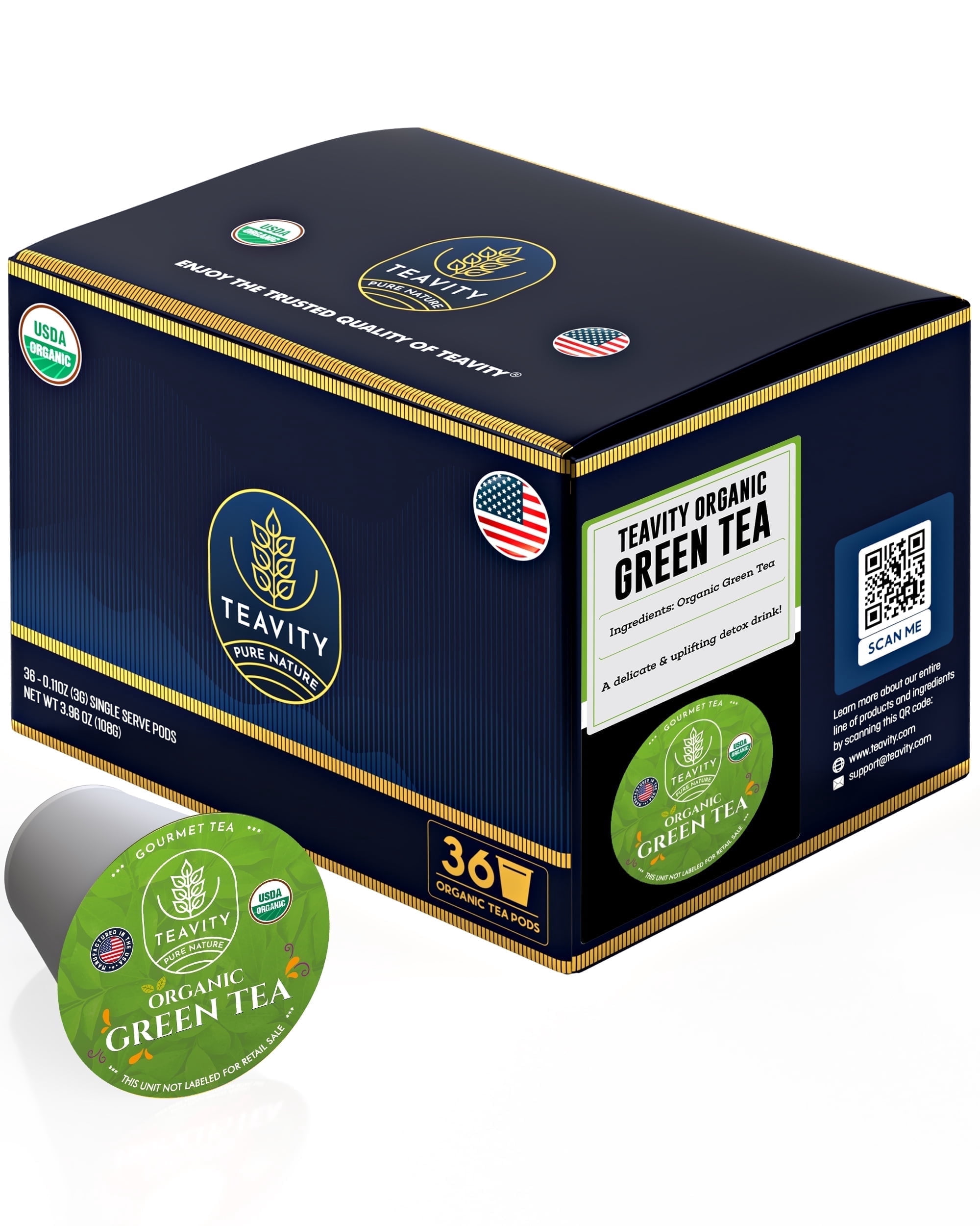 Organic Green Tea Pods Compatible with Keurig Brewers by Teavity (Green ...
