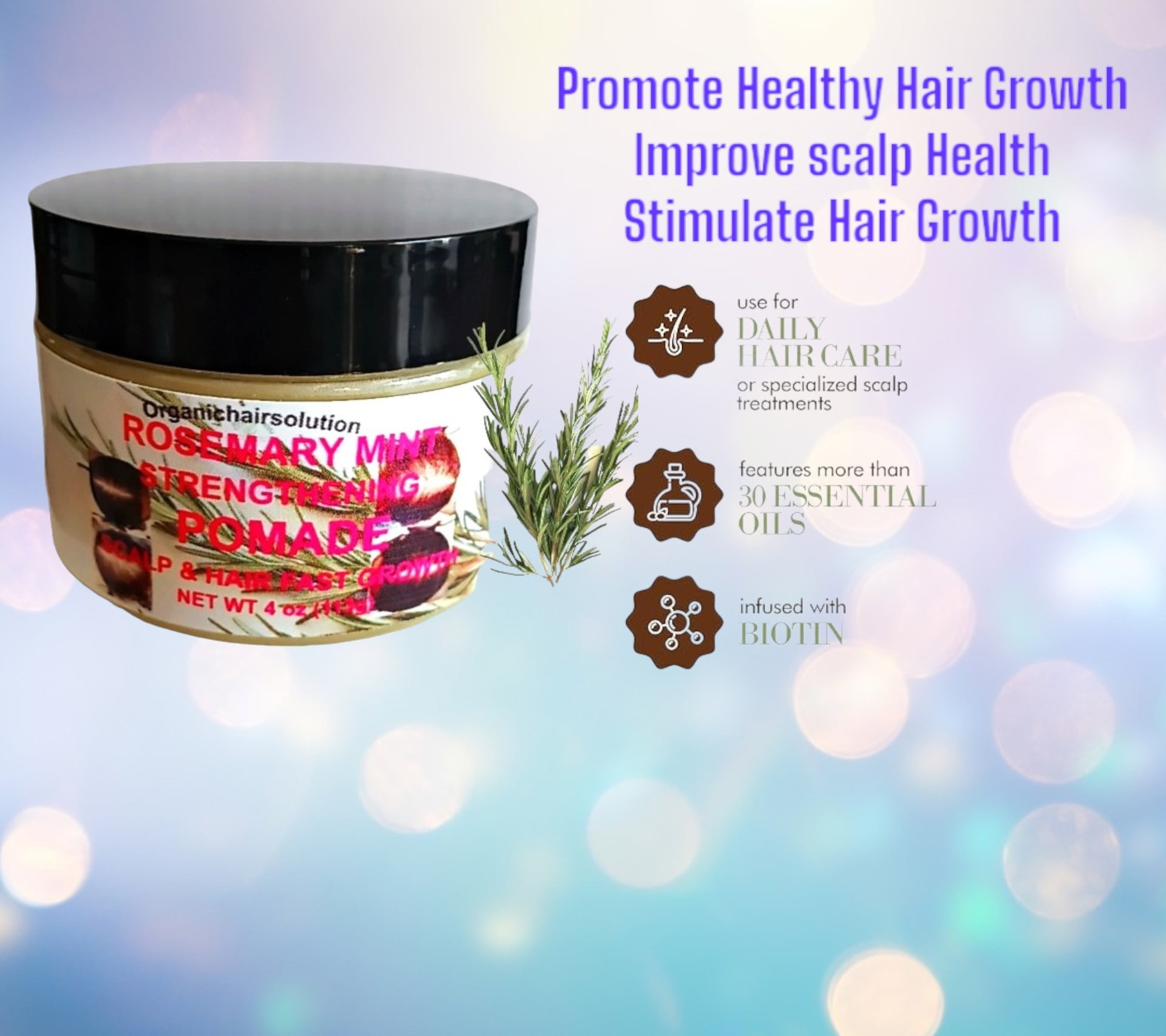 Organic Hair Solution Rosemary Mint Hydrating Hair Pomade, Scalp ...