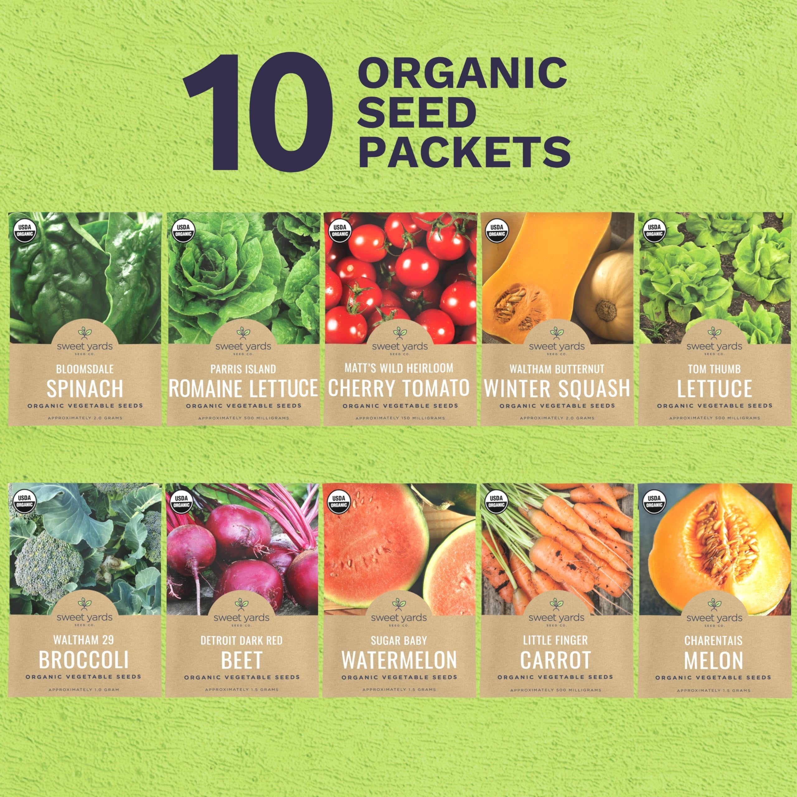 Organic Heirloom Garden AJH3 Seeds Variety Pack - 10 Individual 2025 ...