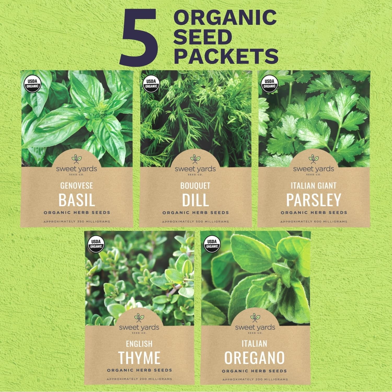Organic Herb Seeds AJH3 Variety Pack - 5 Individual Packs - 2025 Season ...