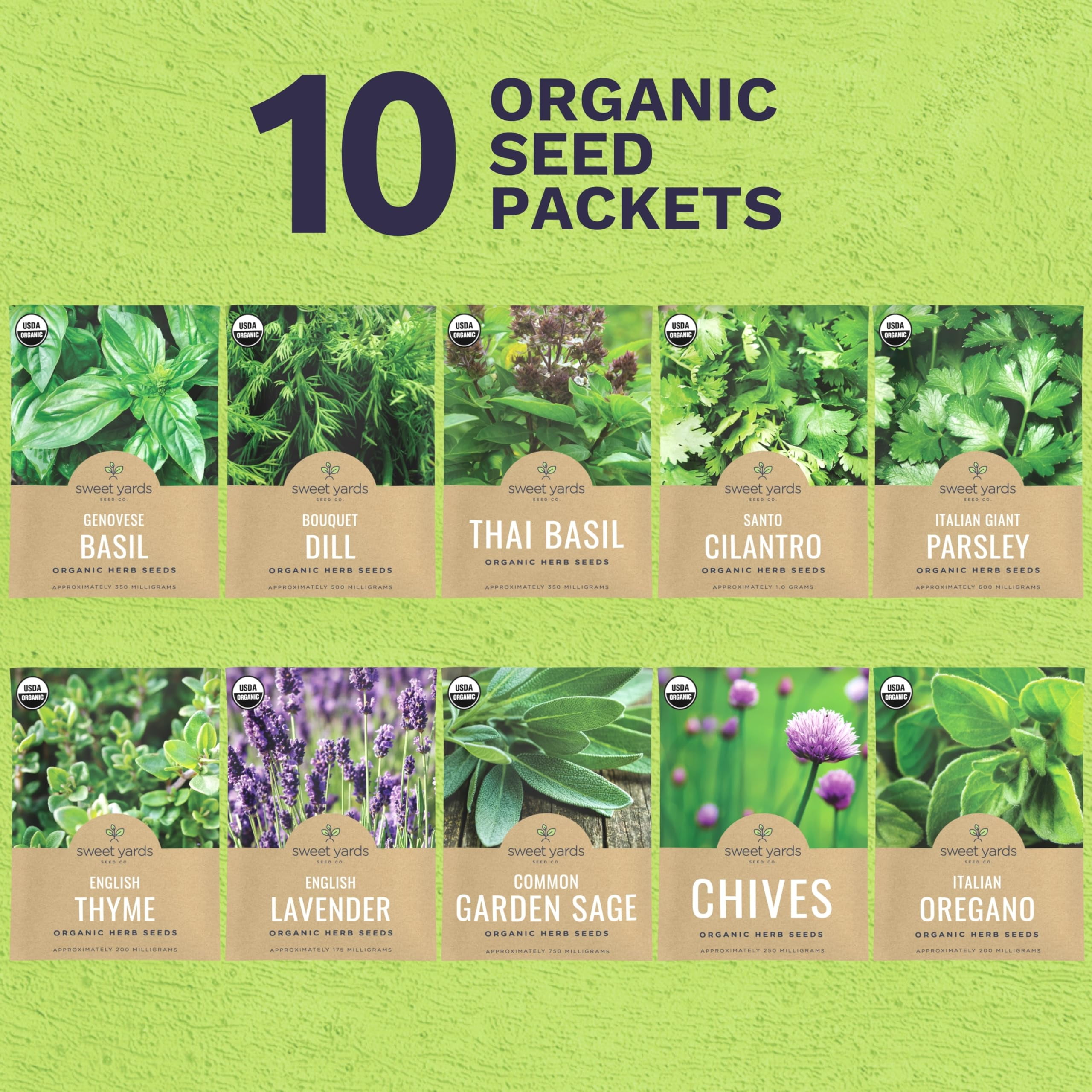 Organic Herb Seeds Variety Pack - 10 H2FSDIndividual Packs - 2025 ...