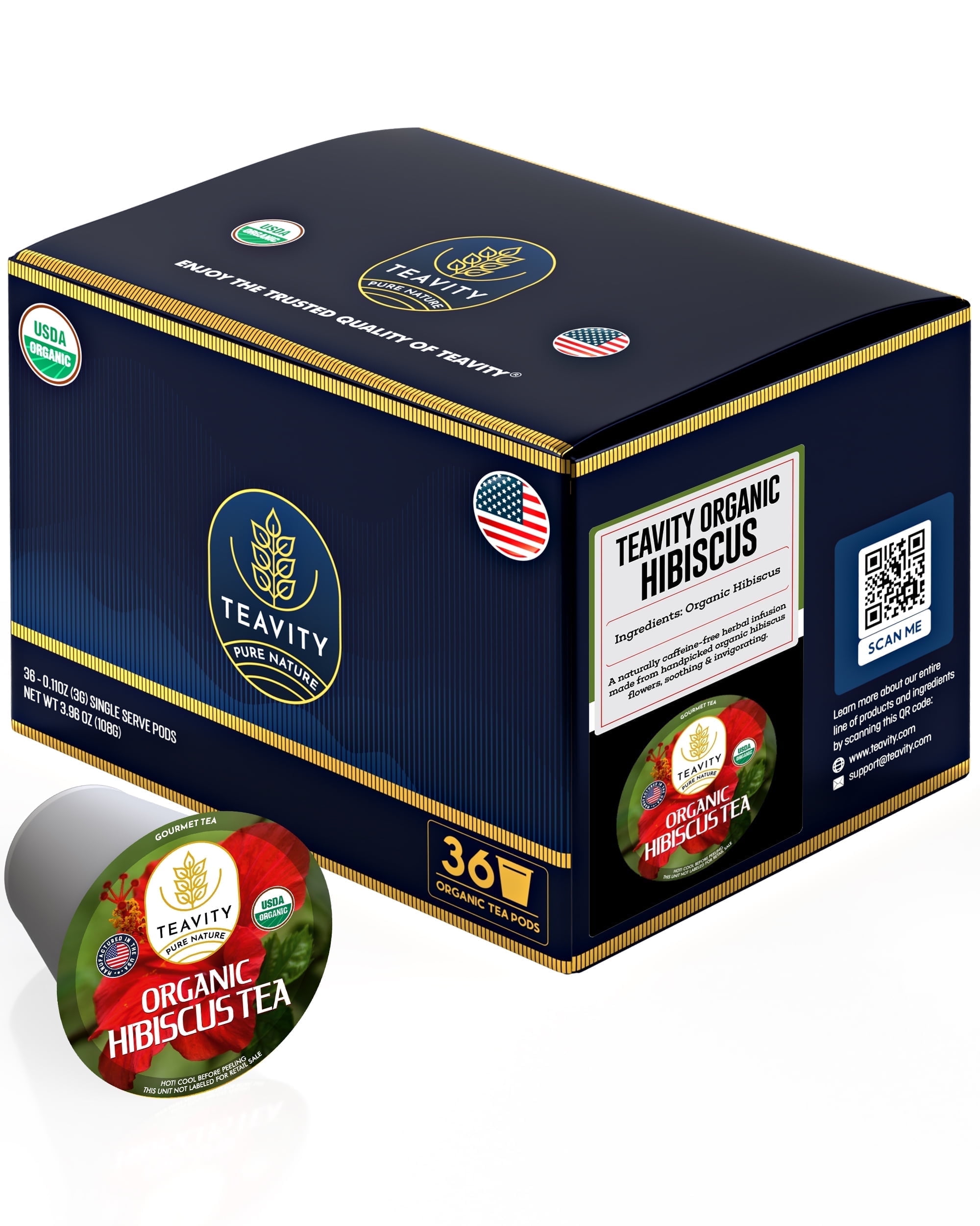 Teavity Organic Hibiscus Sabdariffa Tea Pods, Naturally Decaffeinated ...