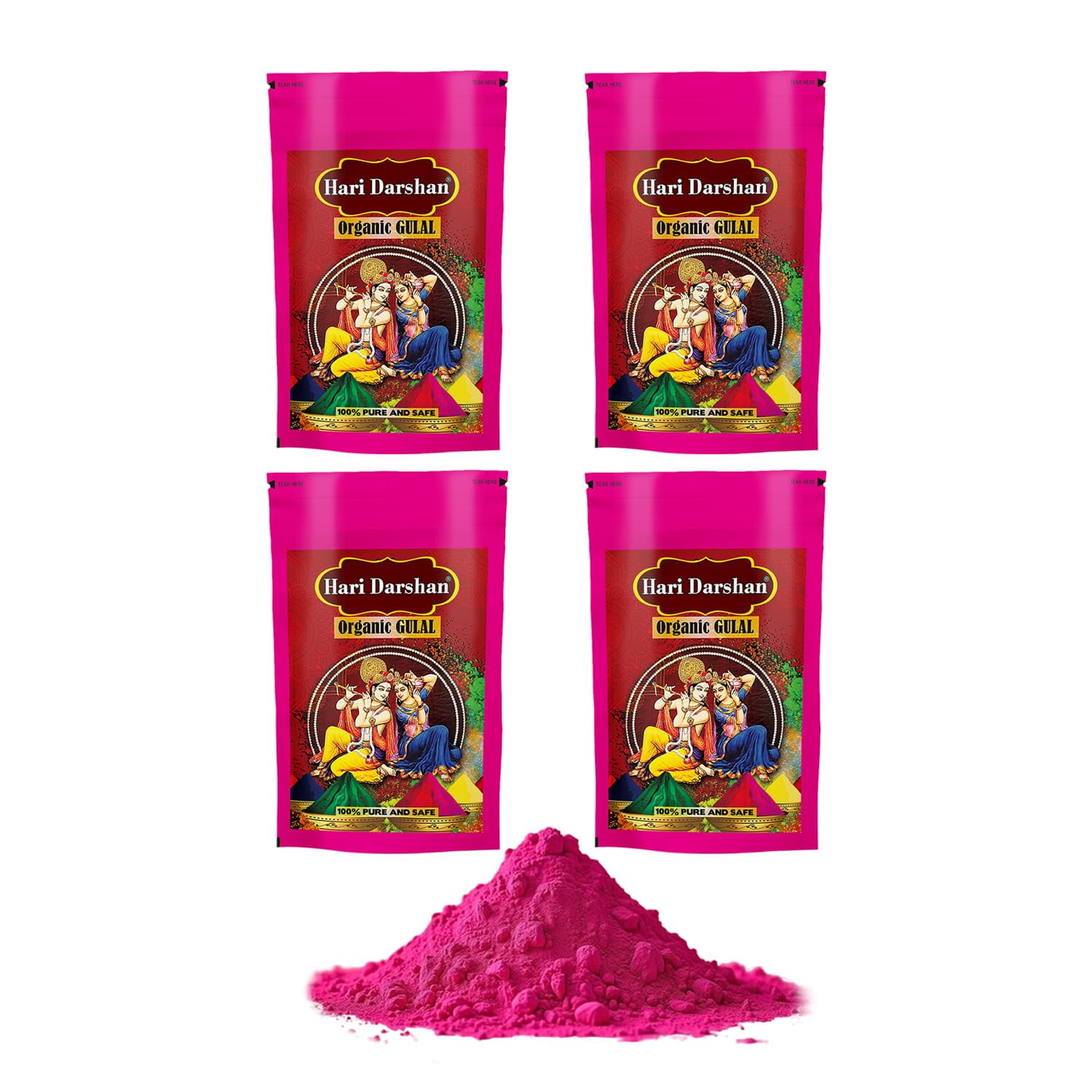 Organic Holi Colour Herbal Gulal - Pack Of 4 X 100gm Jar Pack, Pink ...
