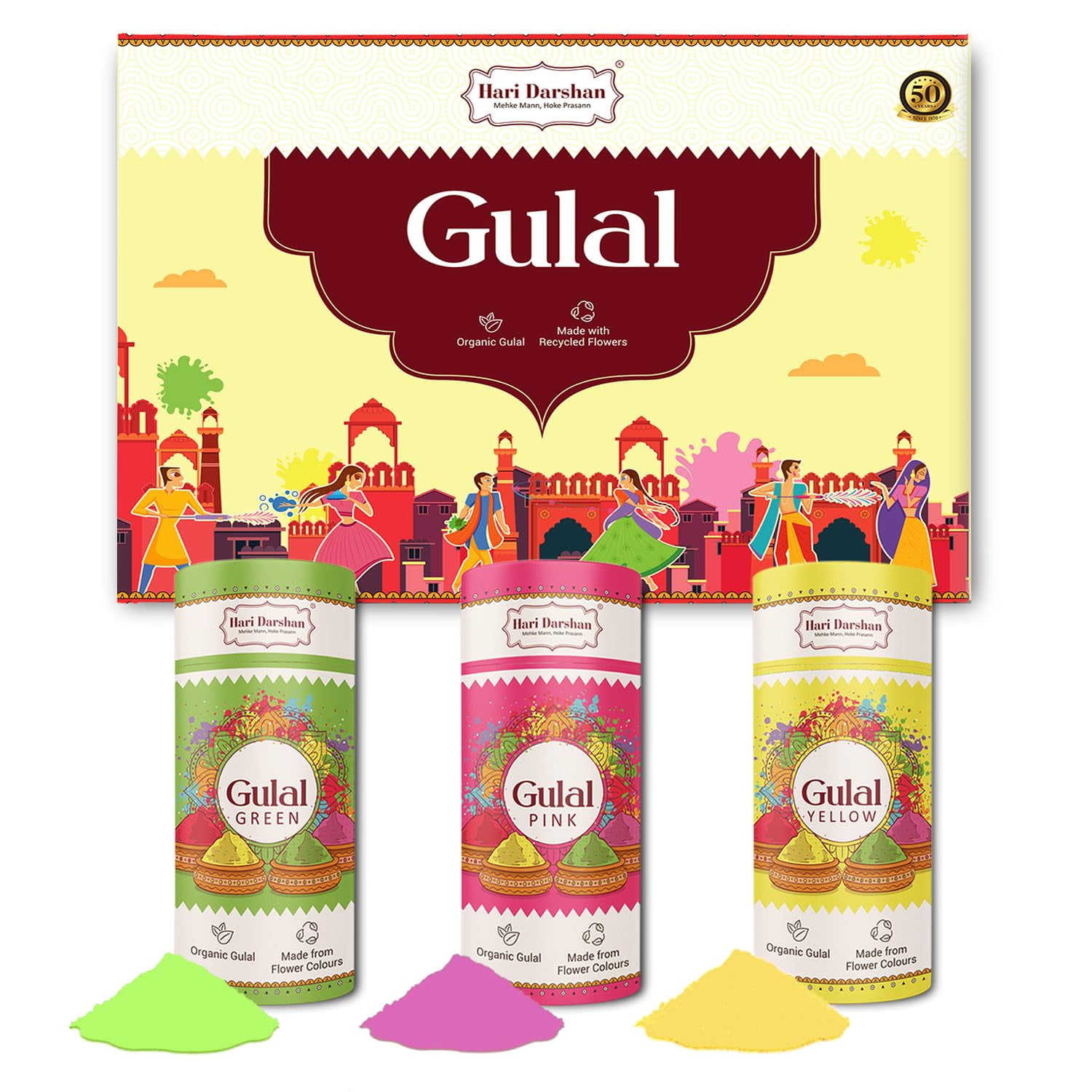 Organic Holi Gulal Color Combo - Pack Of 3 X 100gm, Green, Yellow ...