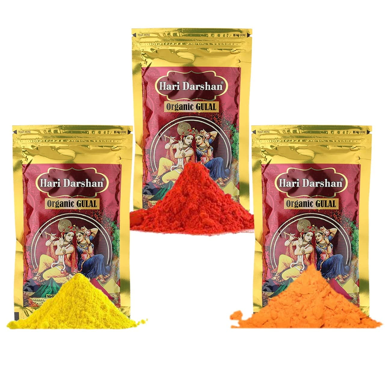 Organic Holi Gulal Combo Pack Of 5 X 100gm Each In 2 Red, 2 Yellow & 1 ...