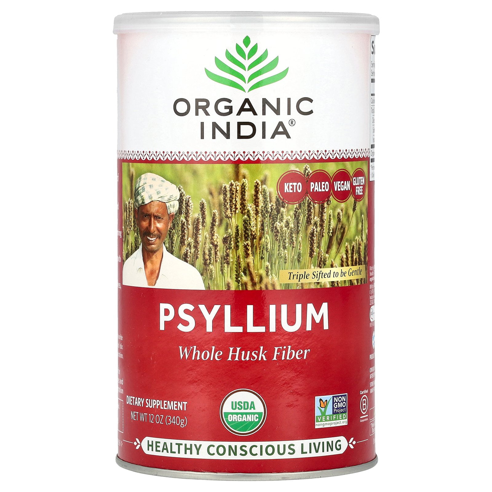 ORGANIC INDIA Whole Husk Psyllium Fiber Seed - 12 Oz - Walmart.com