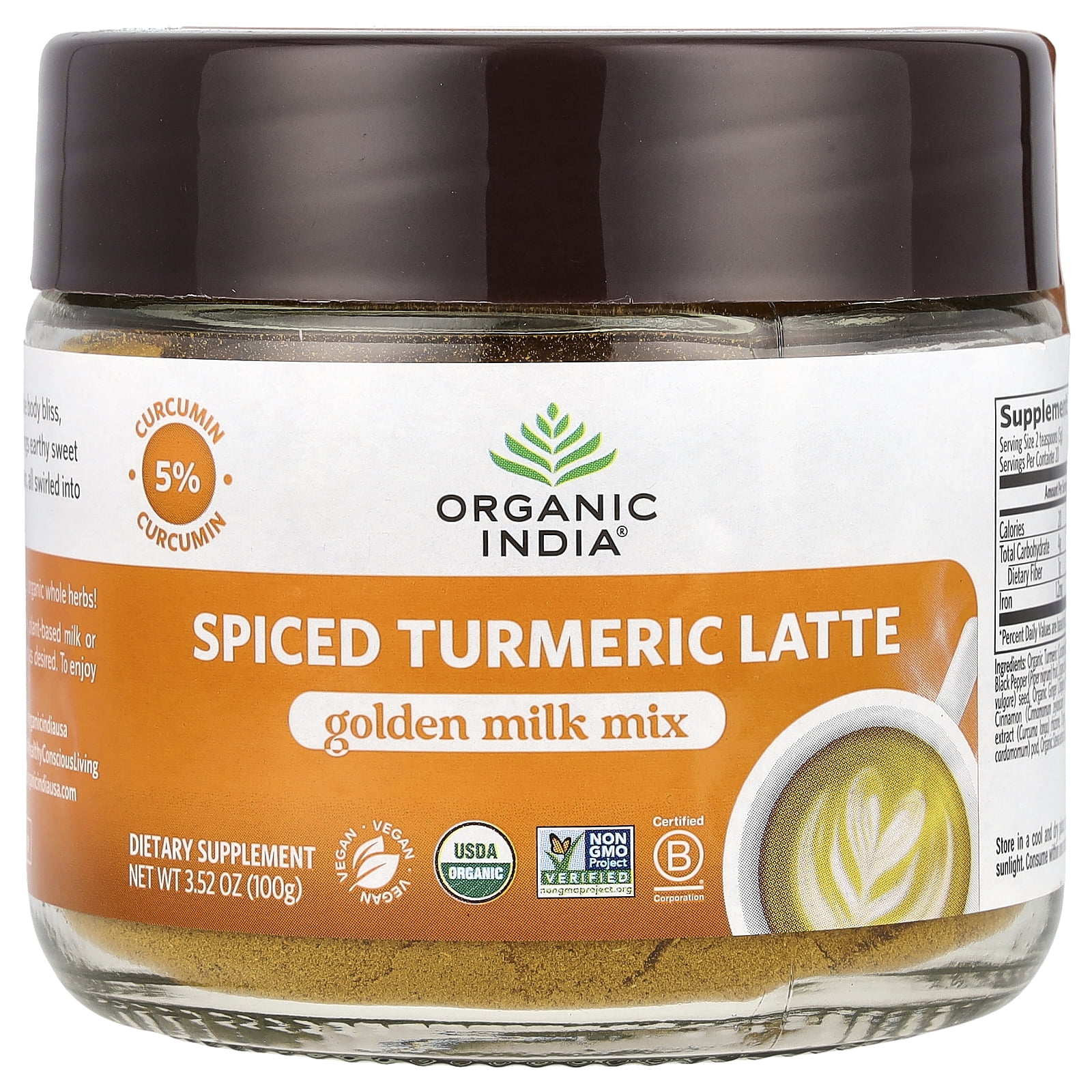Organic India Spiced Turmeric Latte, Golden Milk Mix, 3.52 oz (100 g ...