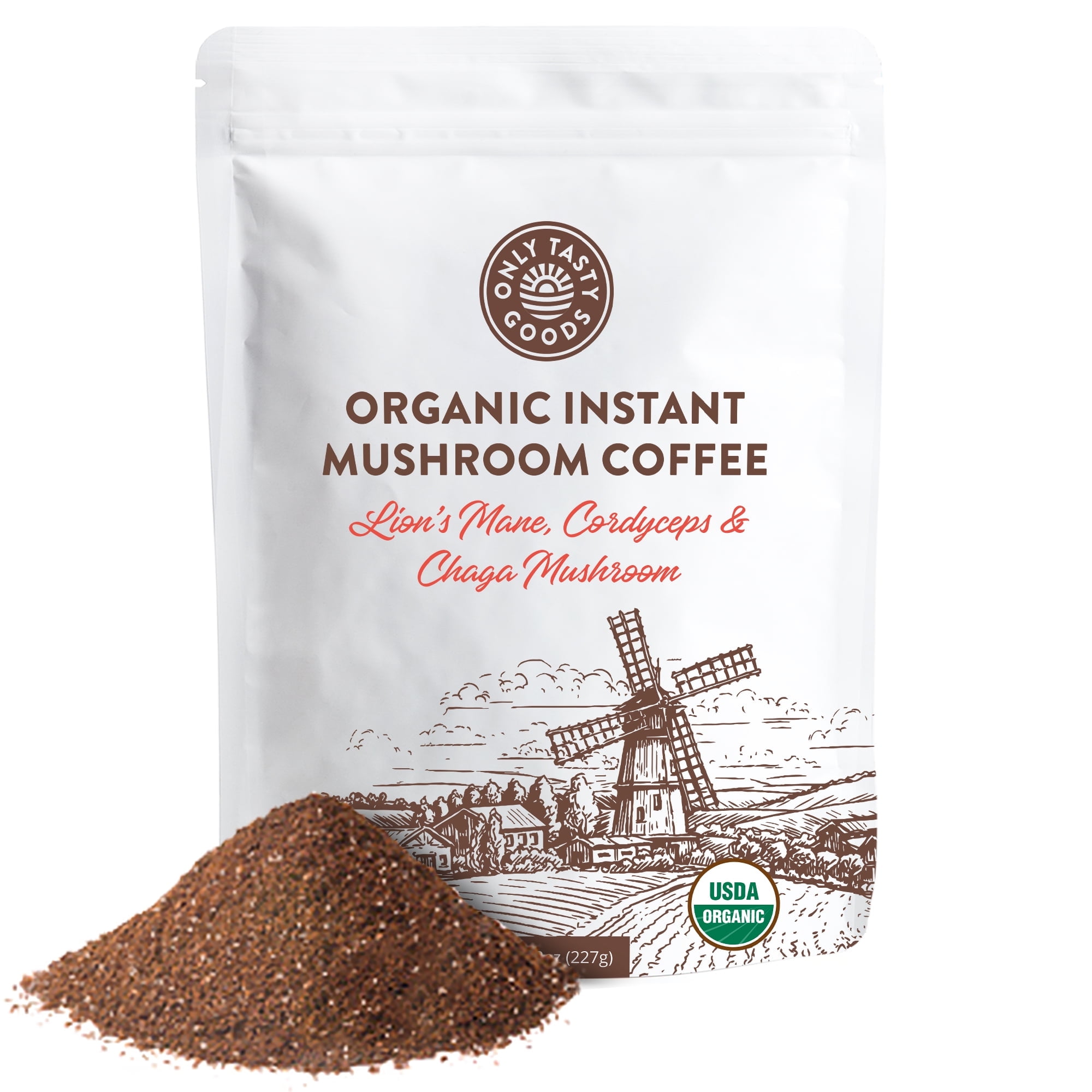 Organic Instant Mushroom Coffee with Lion's Mane, Cordyceps, Chaga, 8 ...