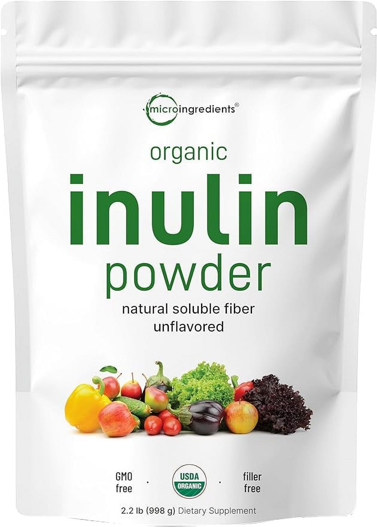 Micro Ingredients Organic Inulin FOS Powder, Plant Based Fiber Supplement, 2.2 Pounds (35 Ounce ...