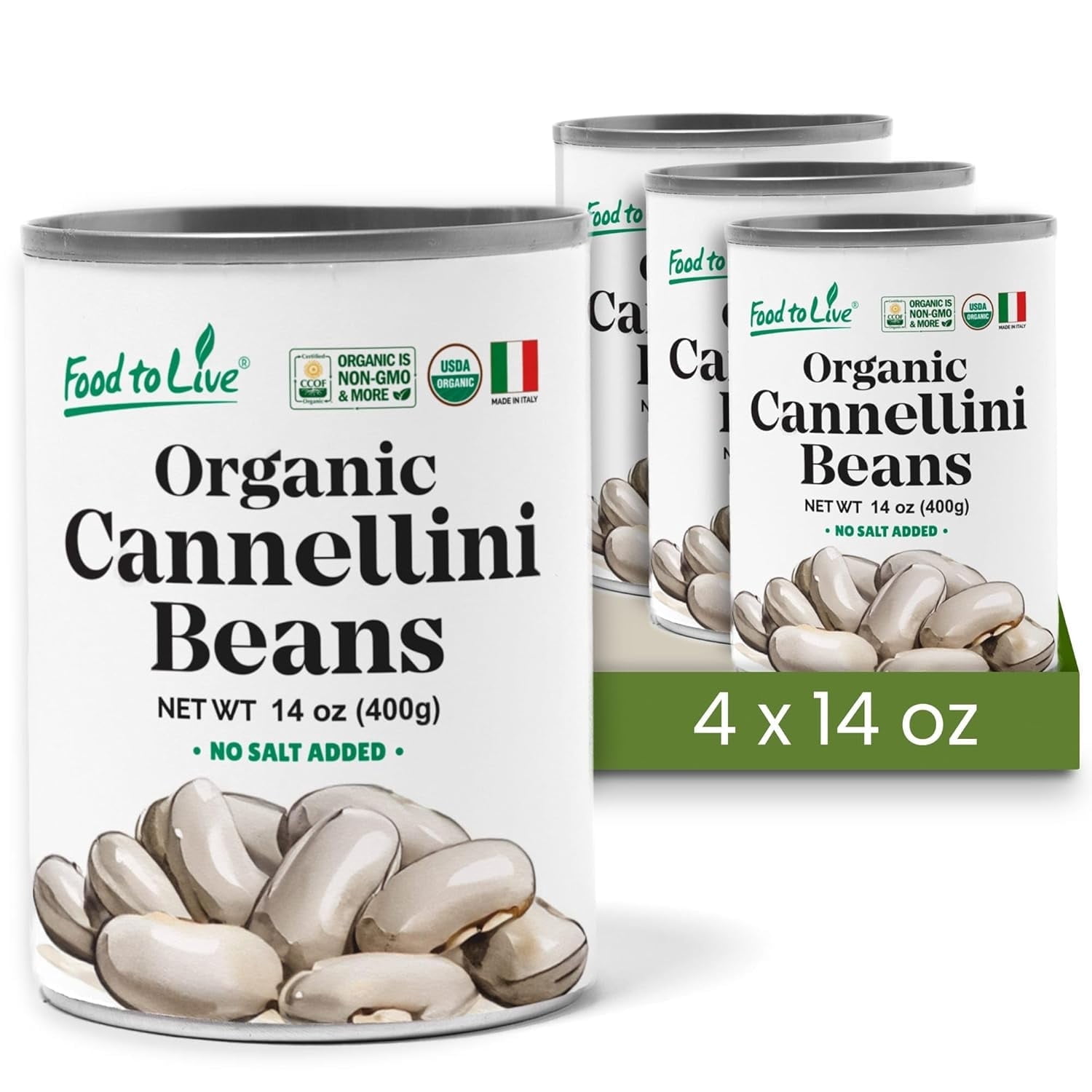 Food to Live, Organic Italian Canned Cannellini Beans, 14 oz pack of 4 ...