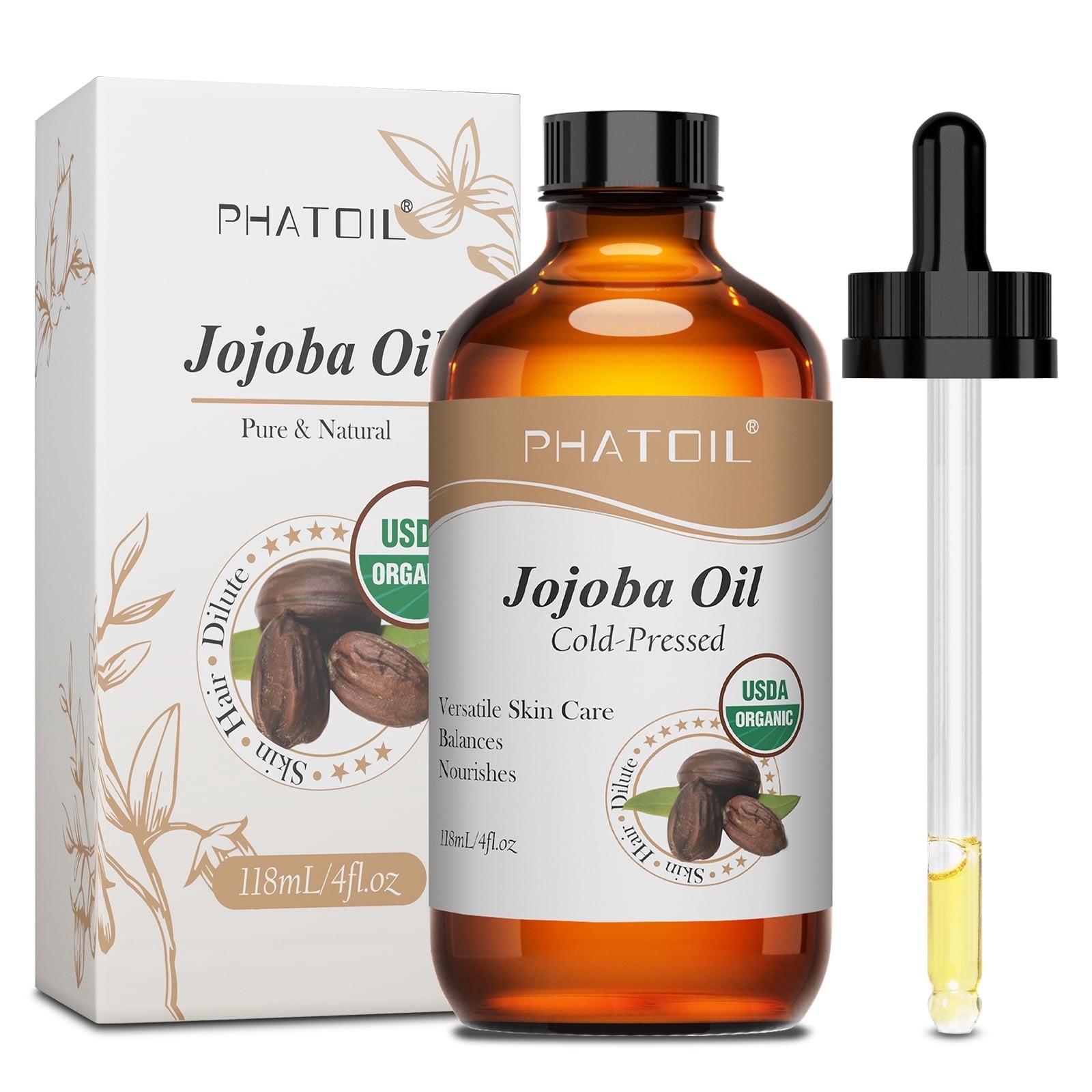 Organic Jojoba Oil, 100% Pure (4oz) Moisturizing for Face, Hair, Skin ...