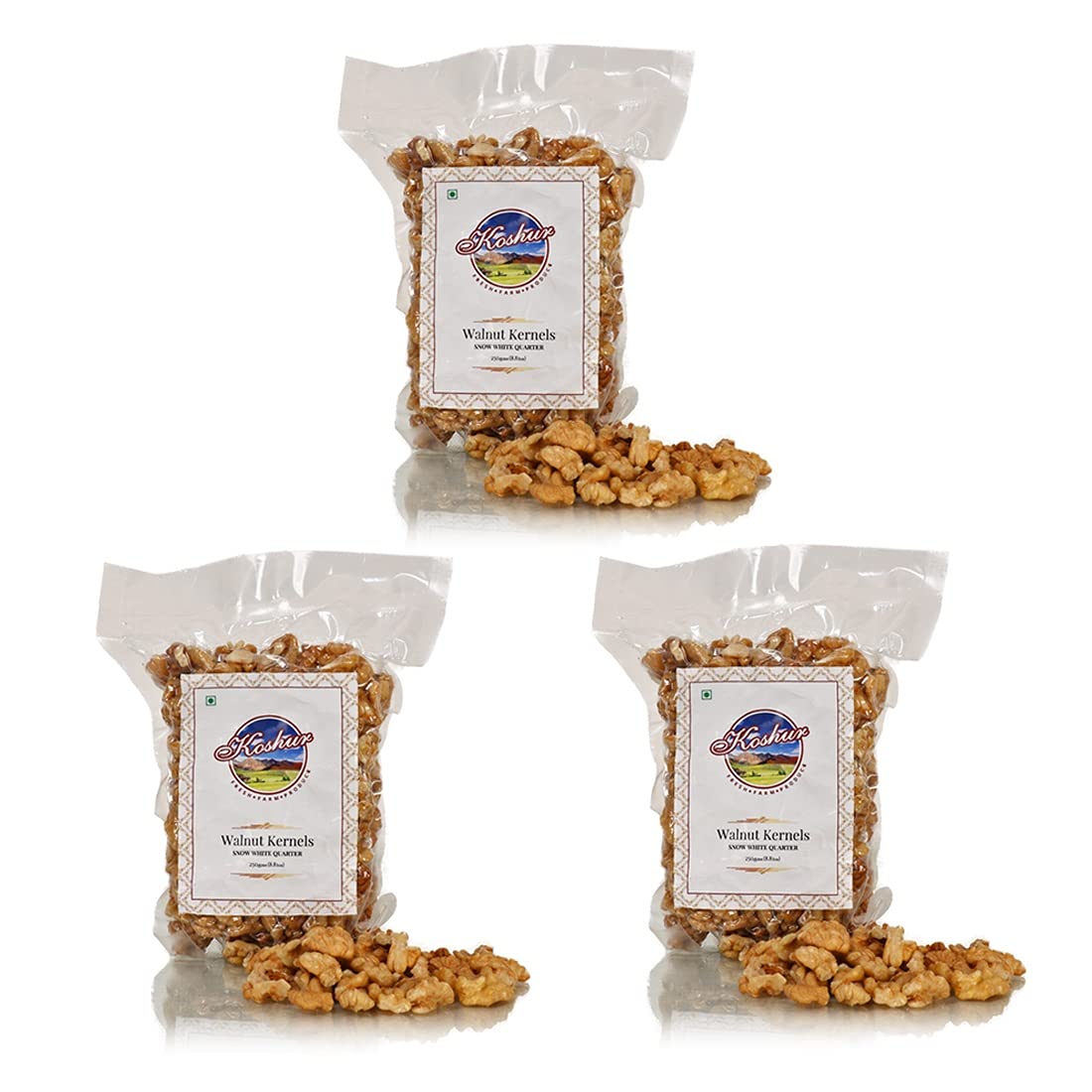 Organic Kashmiri Snow White Quarter Walnut Kernels By Koshur 750gm, (250gm * Pack Of 3) | High ...