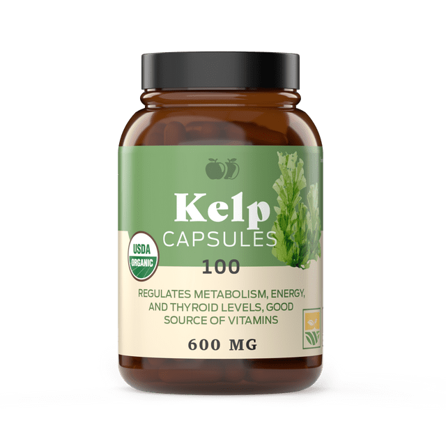 Organic Kelp Capsules - 600mg Capsules 100 Pills Powdered Raw Sea ...