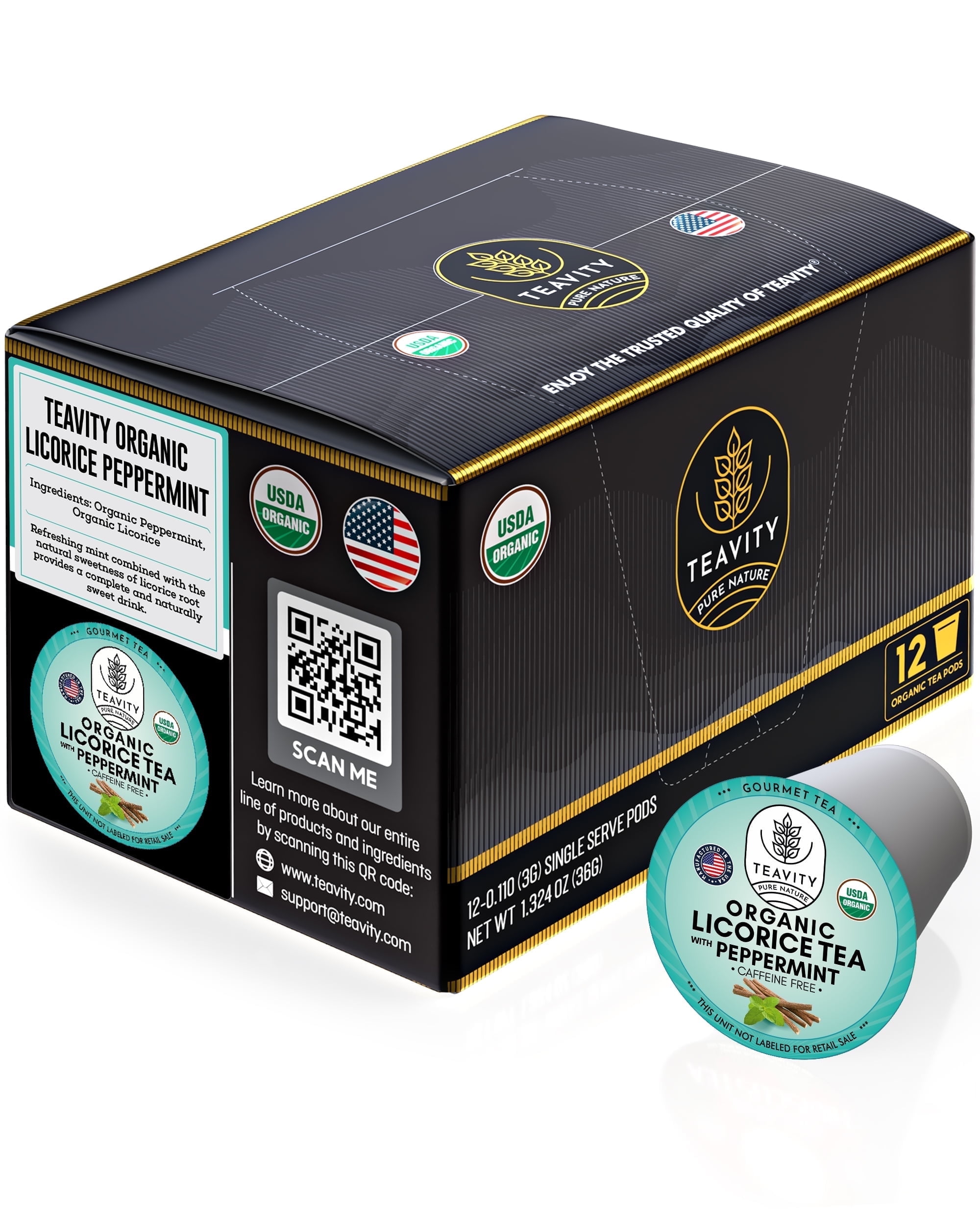 Organic Licorice Mint Tea Pods for Keurig - Decaffeinated Peppermint ...