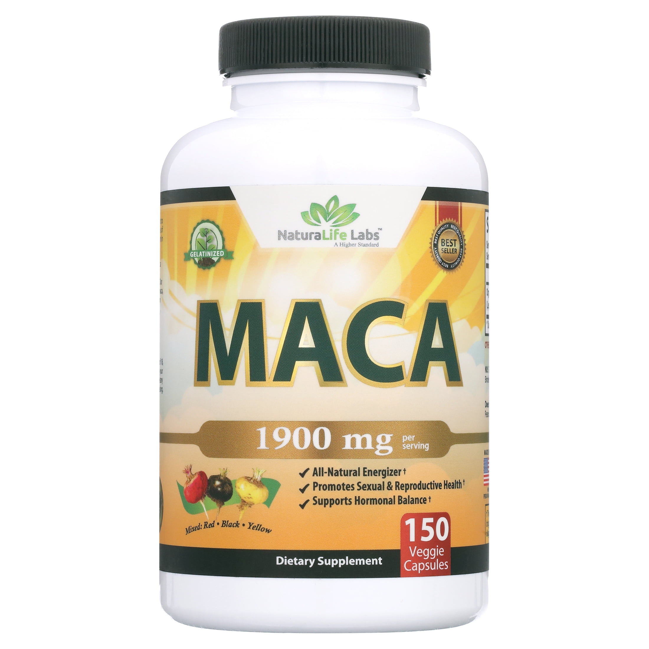 Organic Maca Root Black, Red, Yellow 1900 mg per serving - 150 Vegan ...