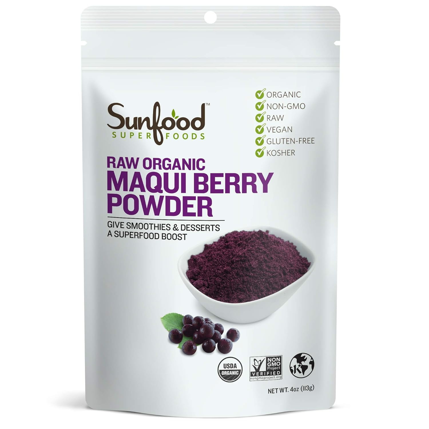 Organic Maqui Berry Powder - | 4 oz. Bag, 18 Servings | Freeze Dried to ...