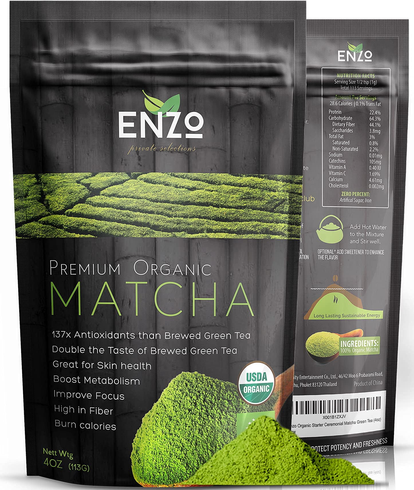 Organic Matcha Green Tea Powder by Enzo - (4oz 113 Servings) Premium ...