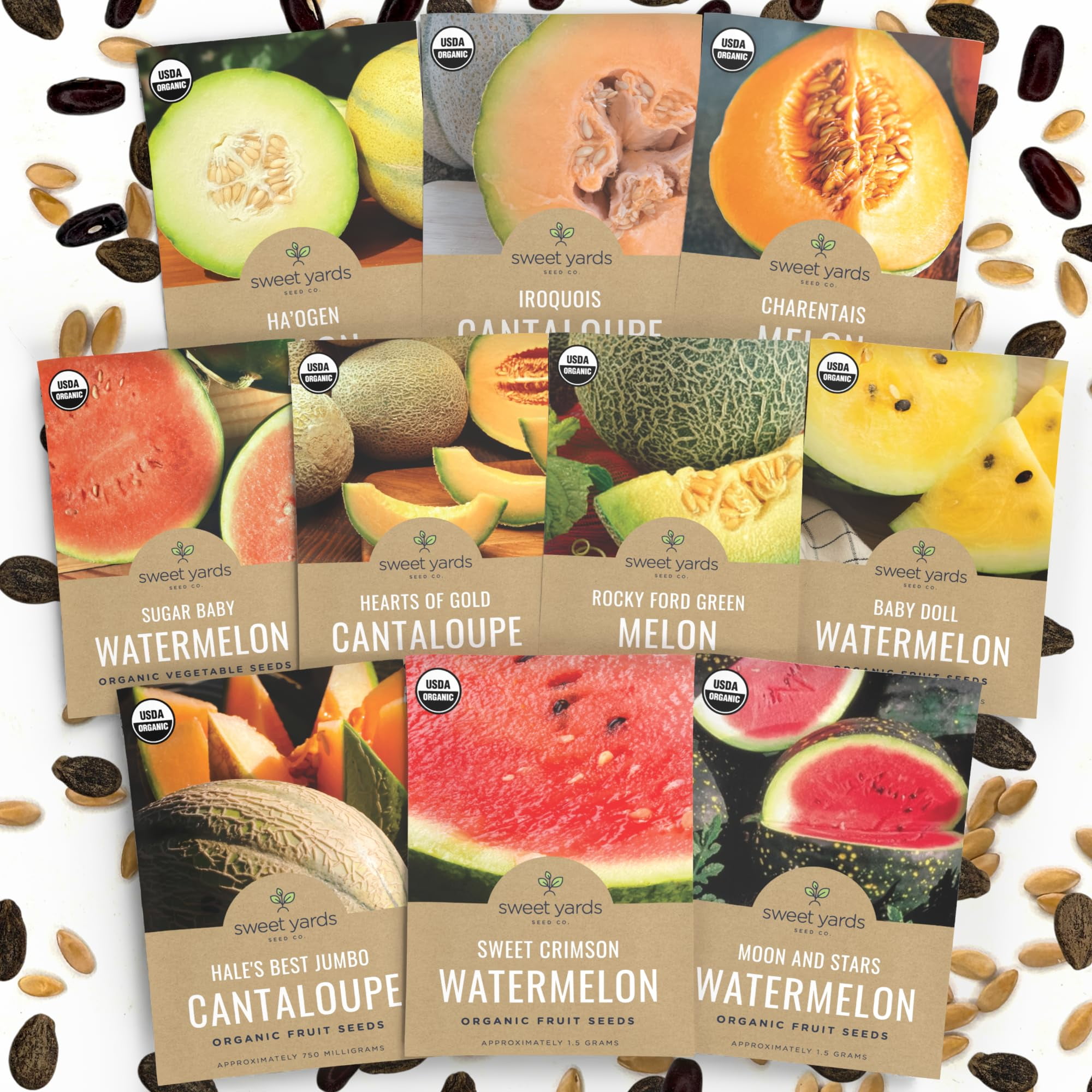 Organic Melon Seeds Variety Pack - MVR1 10 Individual Packs - 2025 Season - Sugar Baby ...