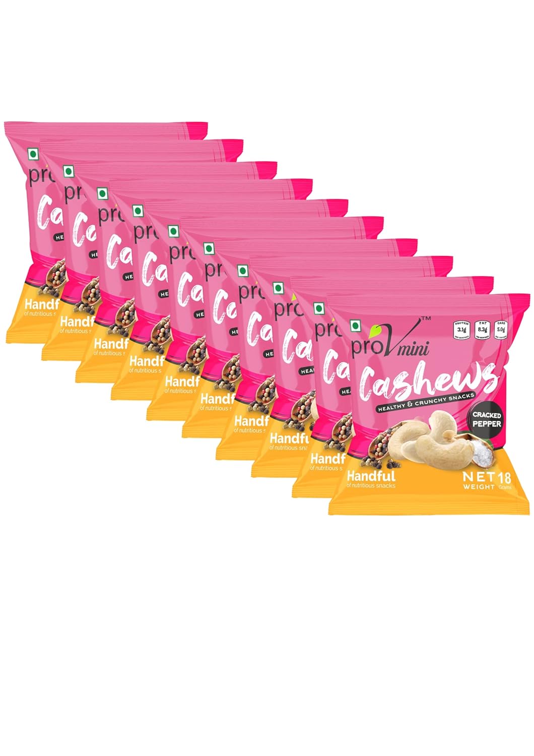 Organic Minis Pouches Cashew Cracked Pepper Nuts By Prov 180gm, (18gm ...