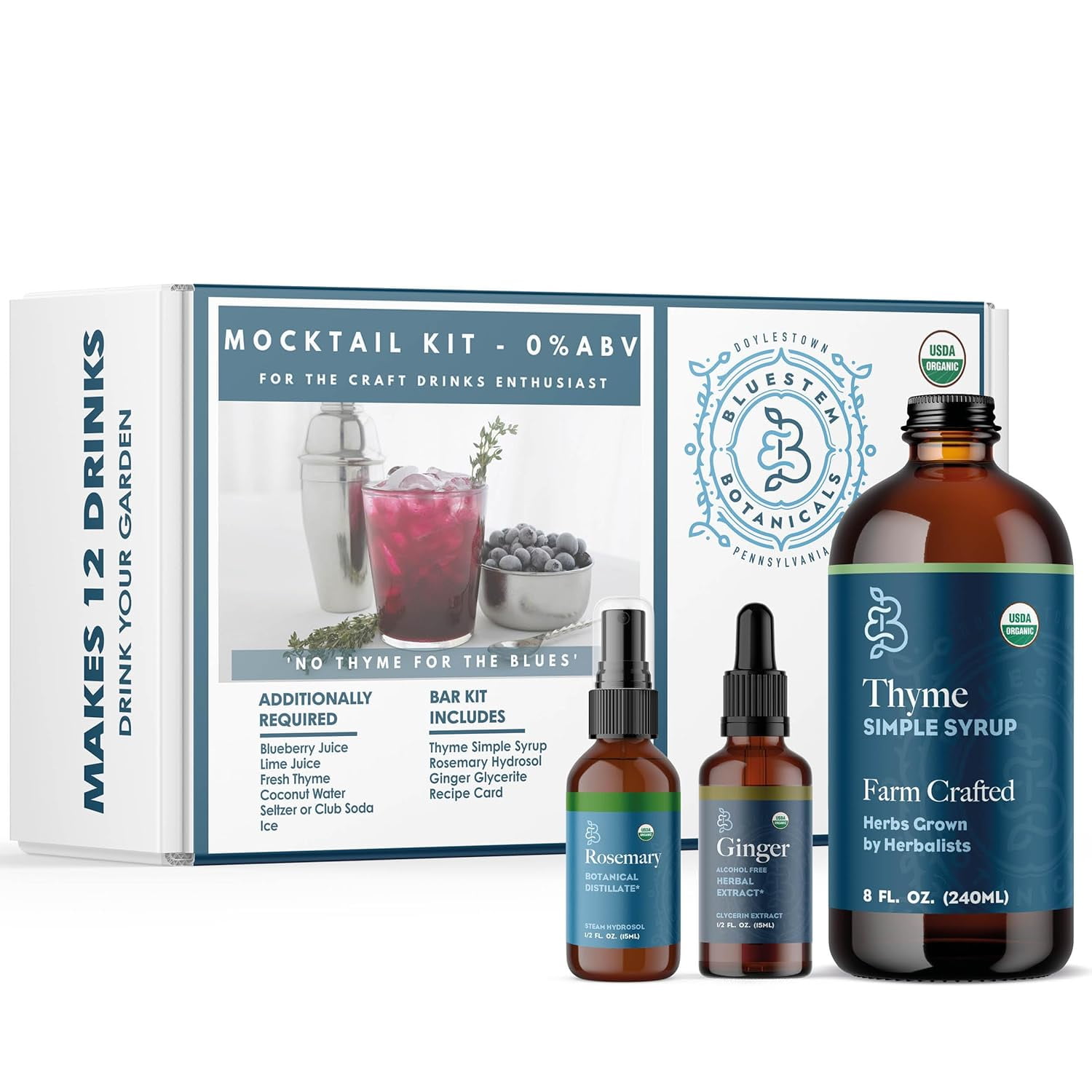Organic Mocktail Kit by , No Thyme for the Blues Mocktail Mixer Set, Non-Alcoholic, Bitters and ...