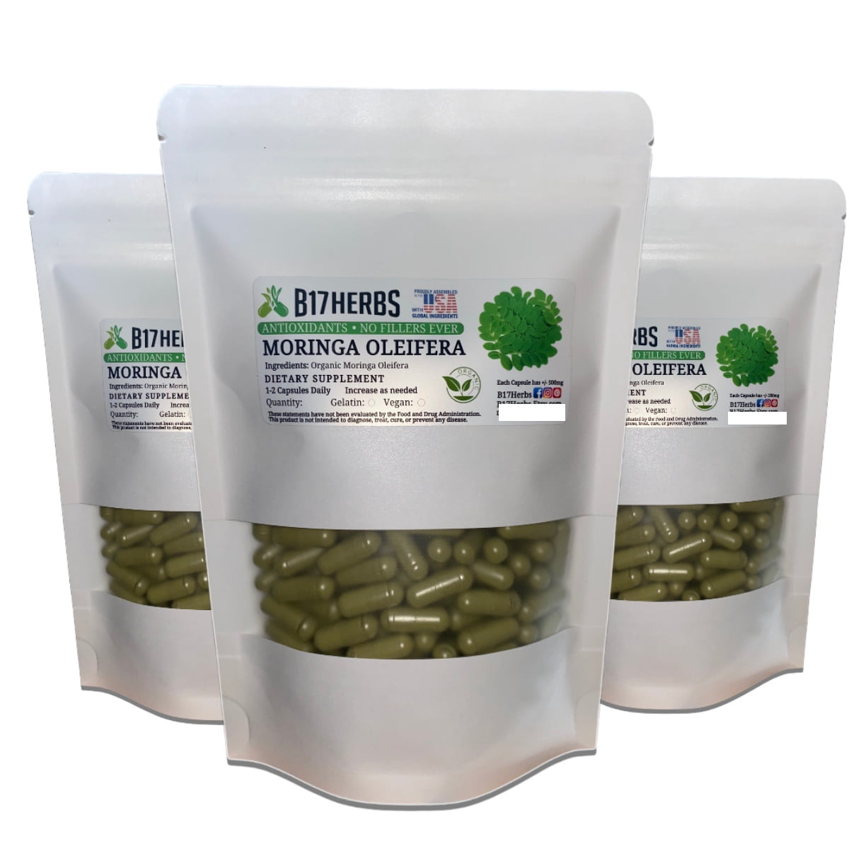 Organic Moringa Oleifera Caps | ZERO FILLERS | Dried Herbal [P]owder ...
