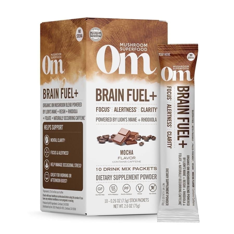 Om Mushroom Brain Fuel+ Mocha Mushroom Superfood Drink Stick 10 Pkt ...