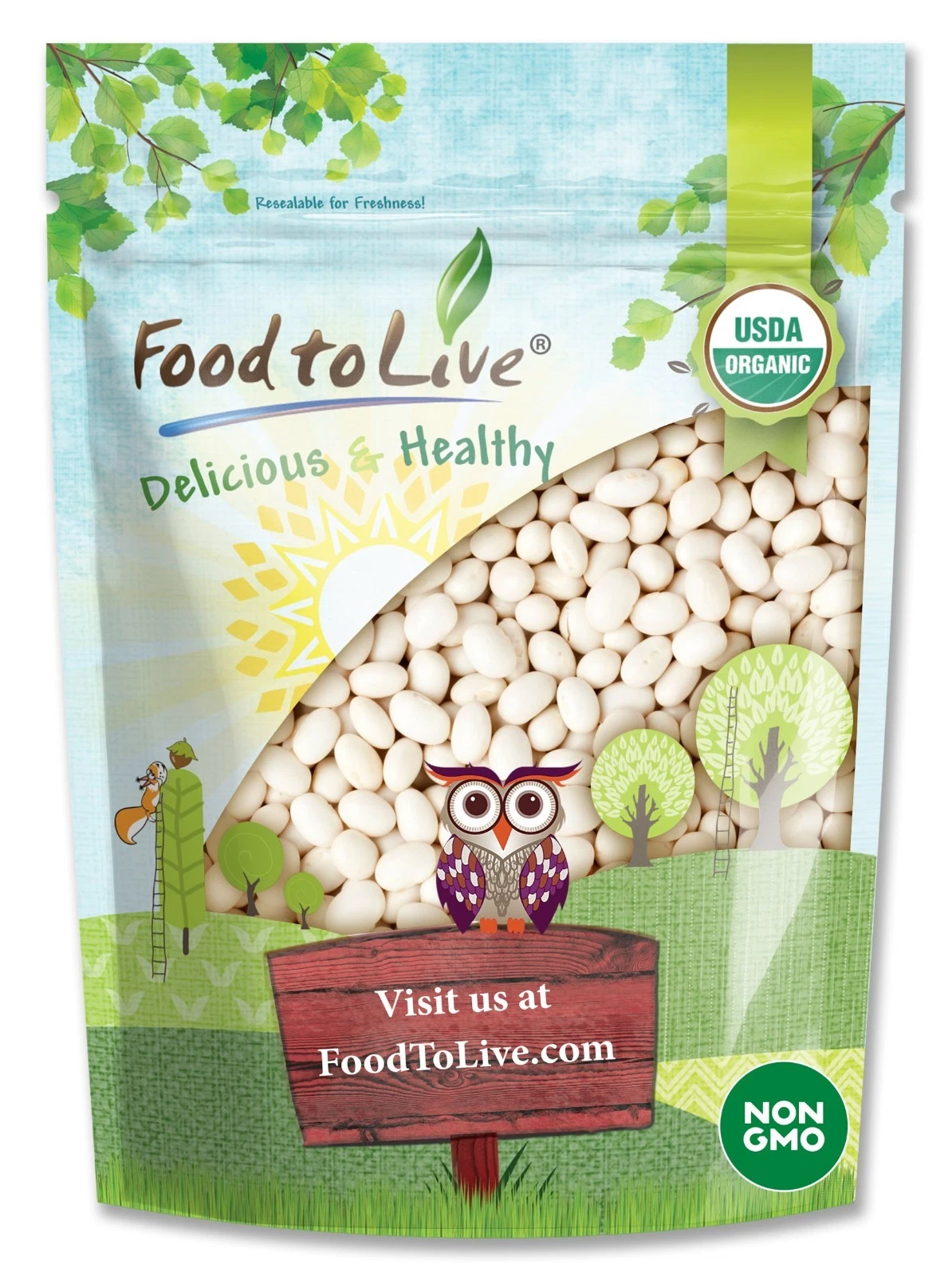 Food to Live, Organic Navy Beans, 1 Pound, Non-GMO Kosher Raw Vegan ...