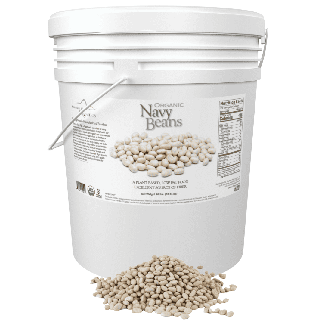 Free Shipping! Organic Navy Beans, 40 lb. Emergency Bucket - Mountain ...
