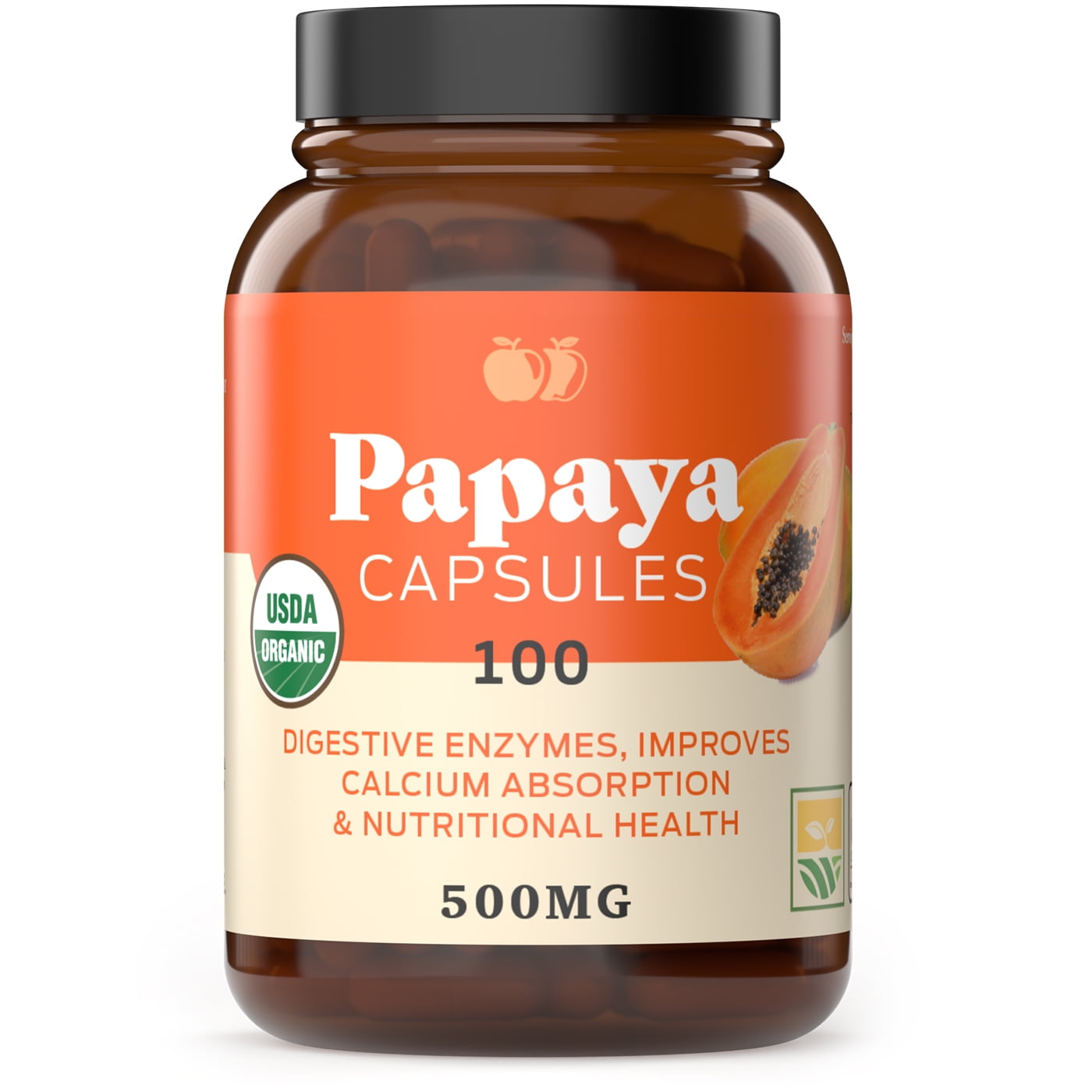 Organic Papaya & Papain Enzyme Digestion Support Capsules - 600mg, 100 ...