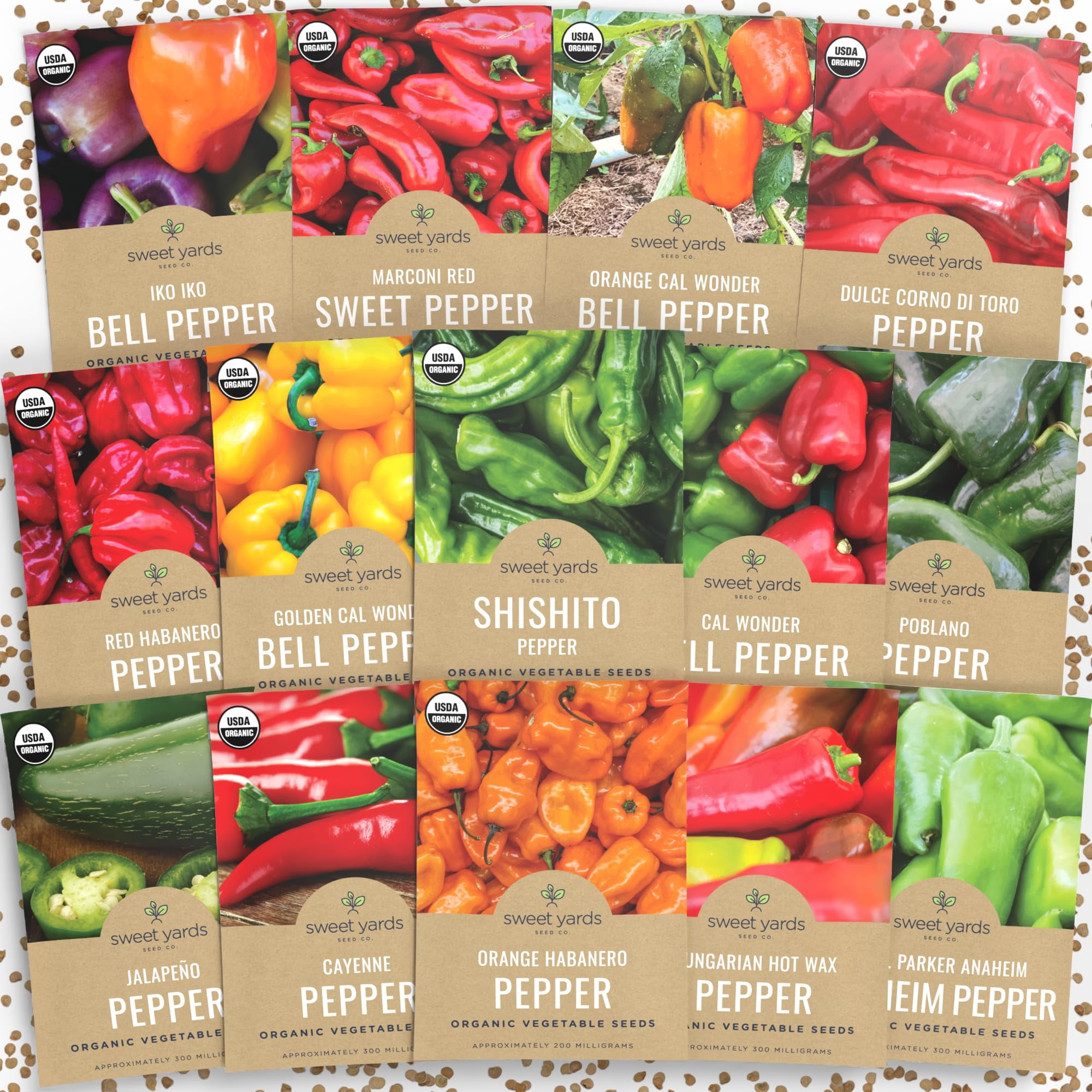Organic Pepper Seeds (Sweet and Hot) MVR1 Variety Pack - Individual ...