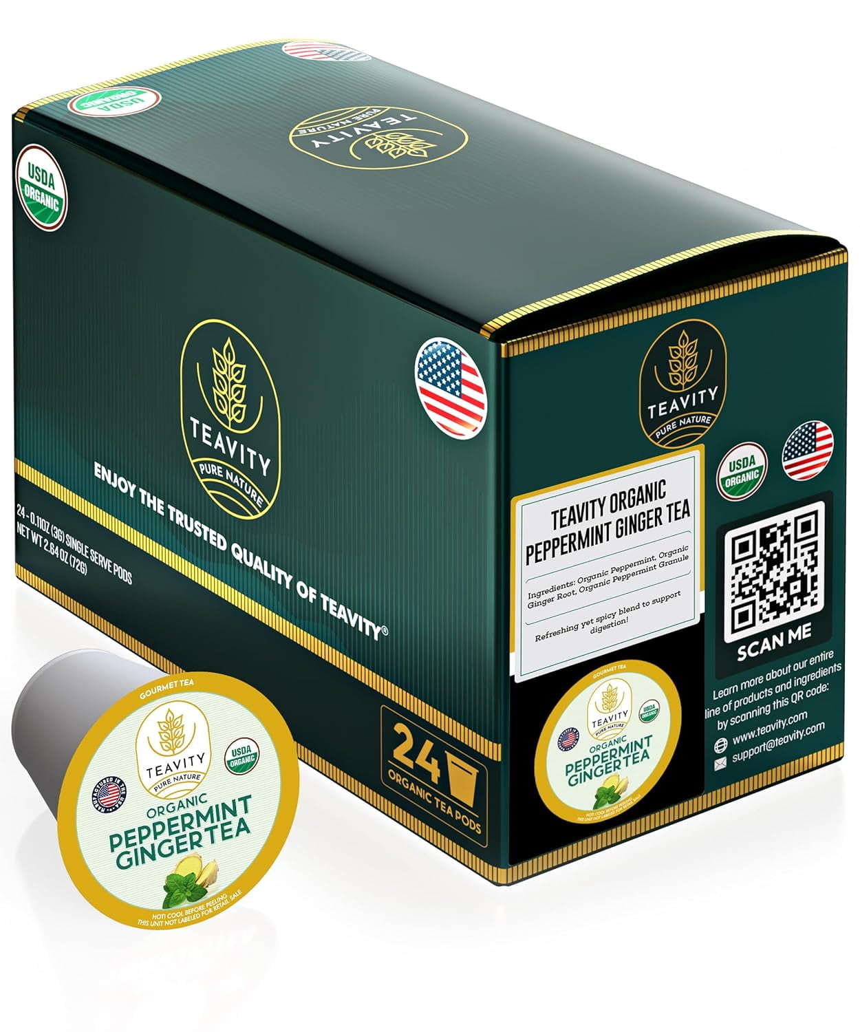 Organic Peppermint Tea Pods for - Decaf, 24 Count - Walmart.com
