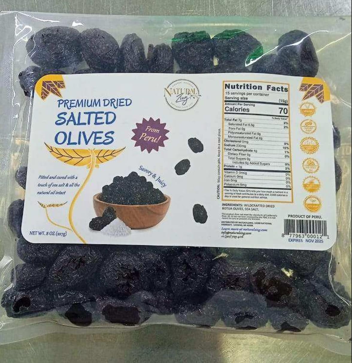 Organic Peruvian Black Dried Pitted Premium Olives Cured 8 Ounce Bag ...