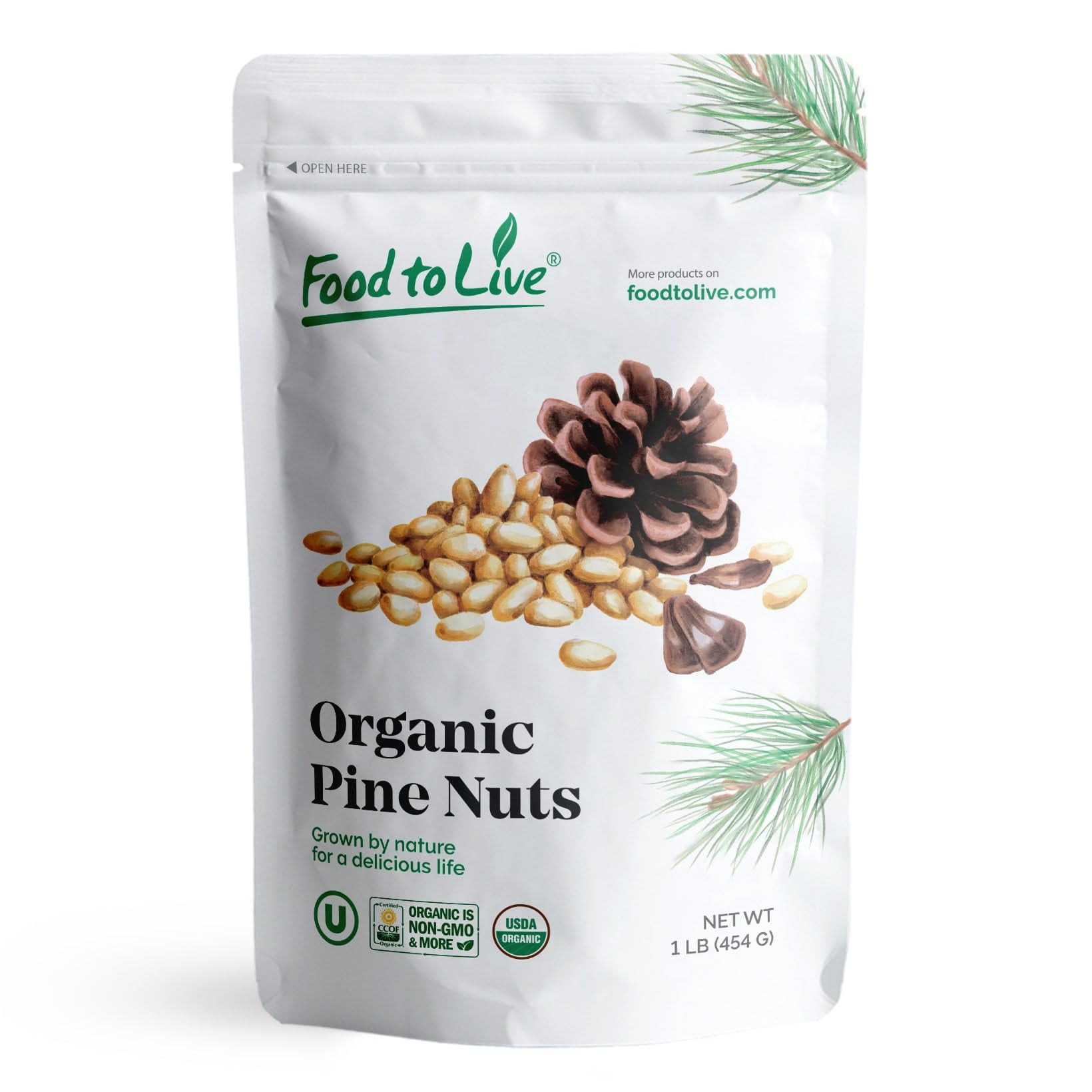 Organic Pine Nuts, 1 Pound - Non-Gmo, Whole Raw Pignolias, Unsalted, No Shell, Vegan, Kosher ...