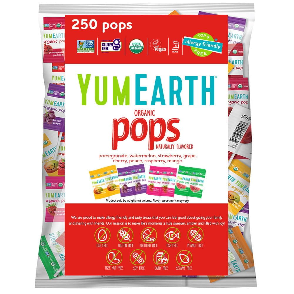 Organic Pops Variety Pack, 250 Fruit Flavored Favorites Lollipops ...