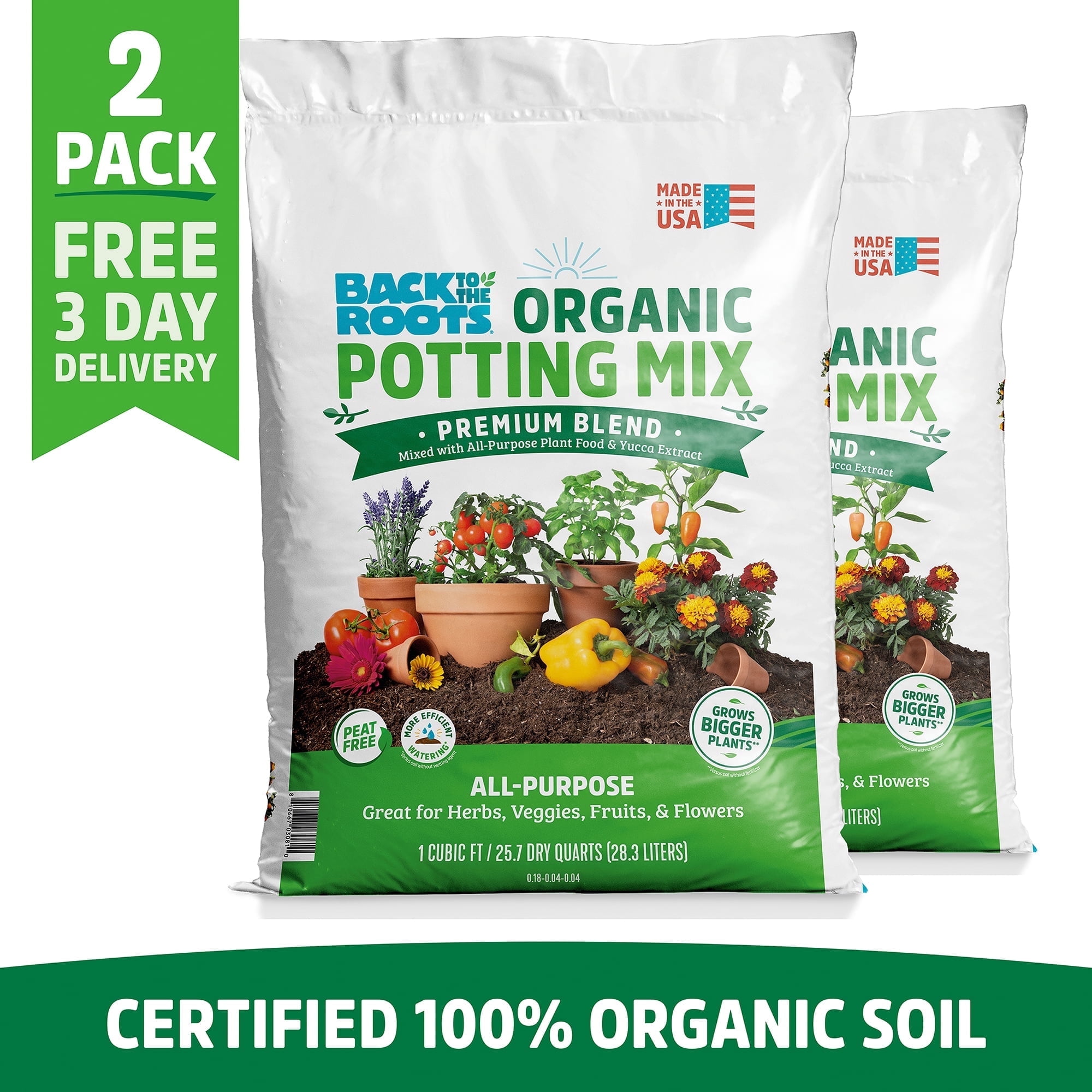 Organic Potting Mix, (2 1cu. ft. Bags) - Walmart.com