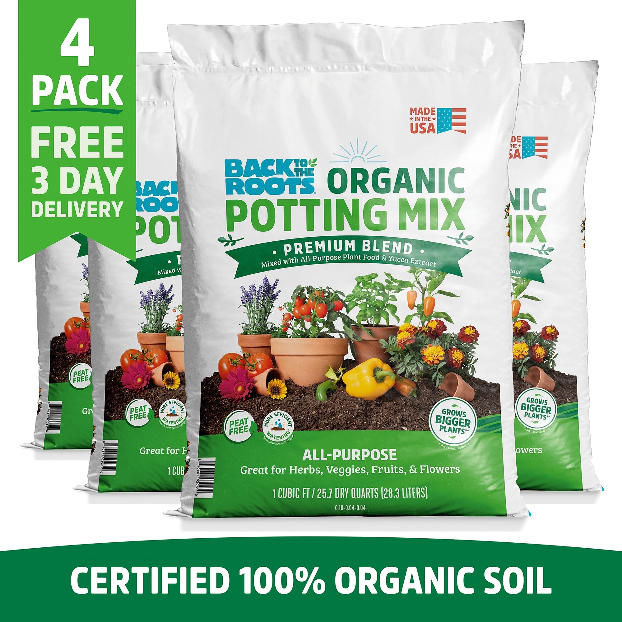 Organic Potting Mix, (4 1cu. ft. Bags) - Walmart.com